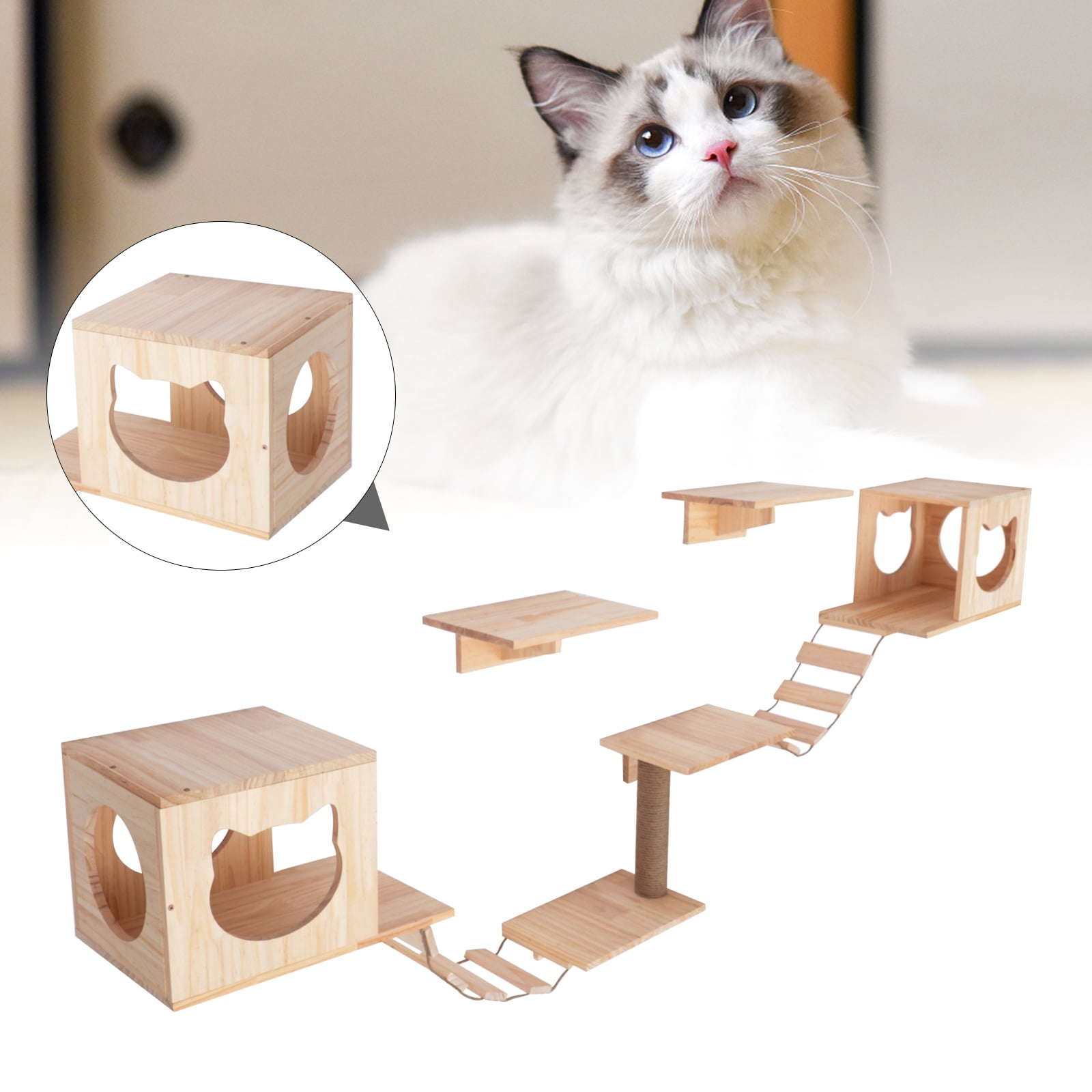 Loyalheartdy 9Pcs Wall Mounted Cat Climber Set Wood Cat Shelves and ...