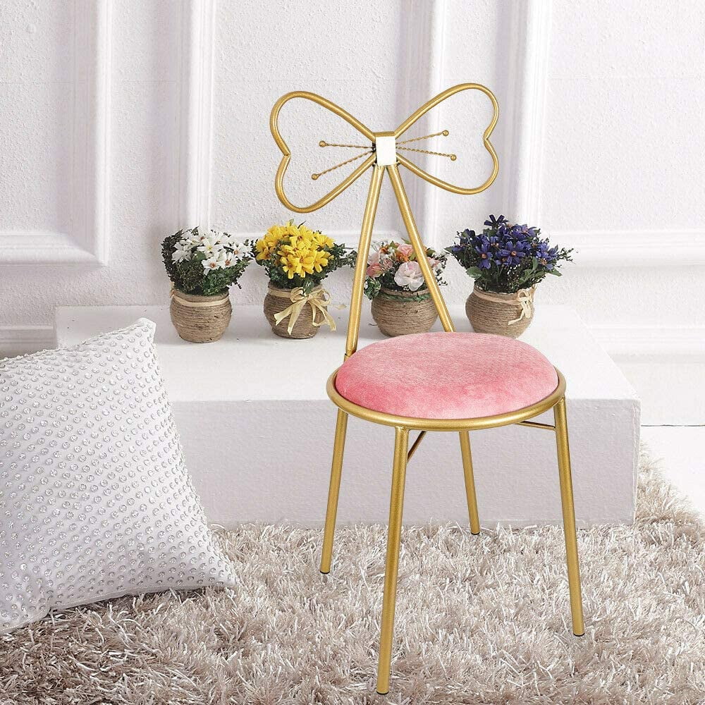 Loyalheartdy Dark Pink Butterfly Bow Velvet Cushion Vanity Chair with ...