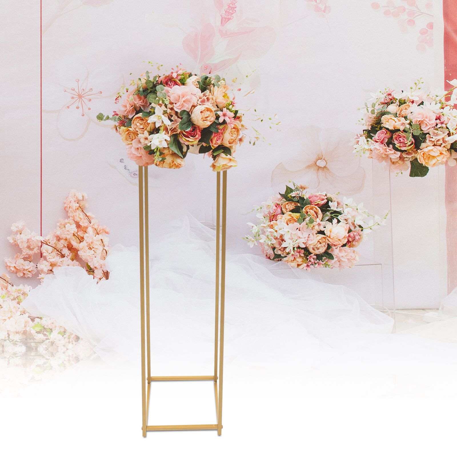 Loyalheartdy Gold Square Floor Stand Metal Column Flower Rack Flower ...