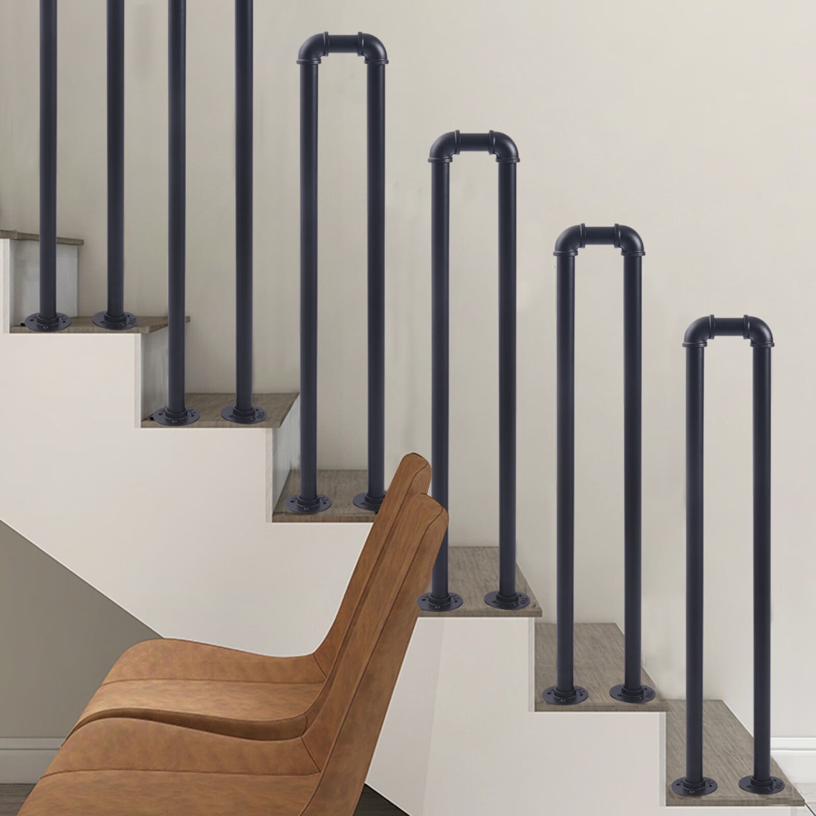 LOYALHEARTDY Matte Black U-Shaped Stair Handrail, Galvanized Steel ...