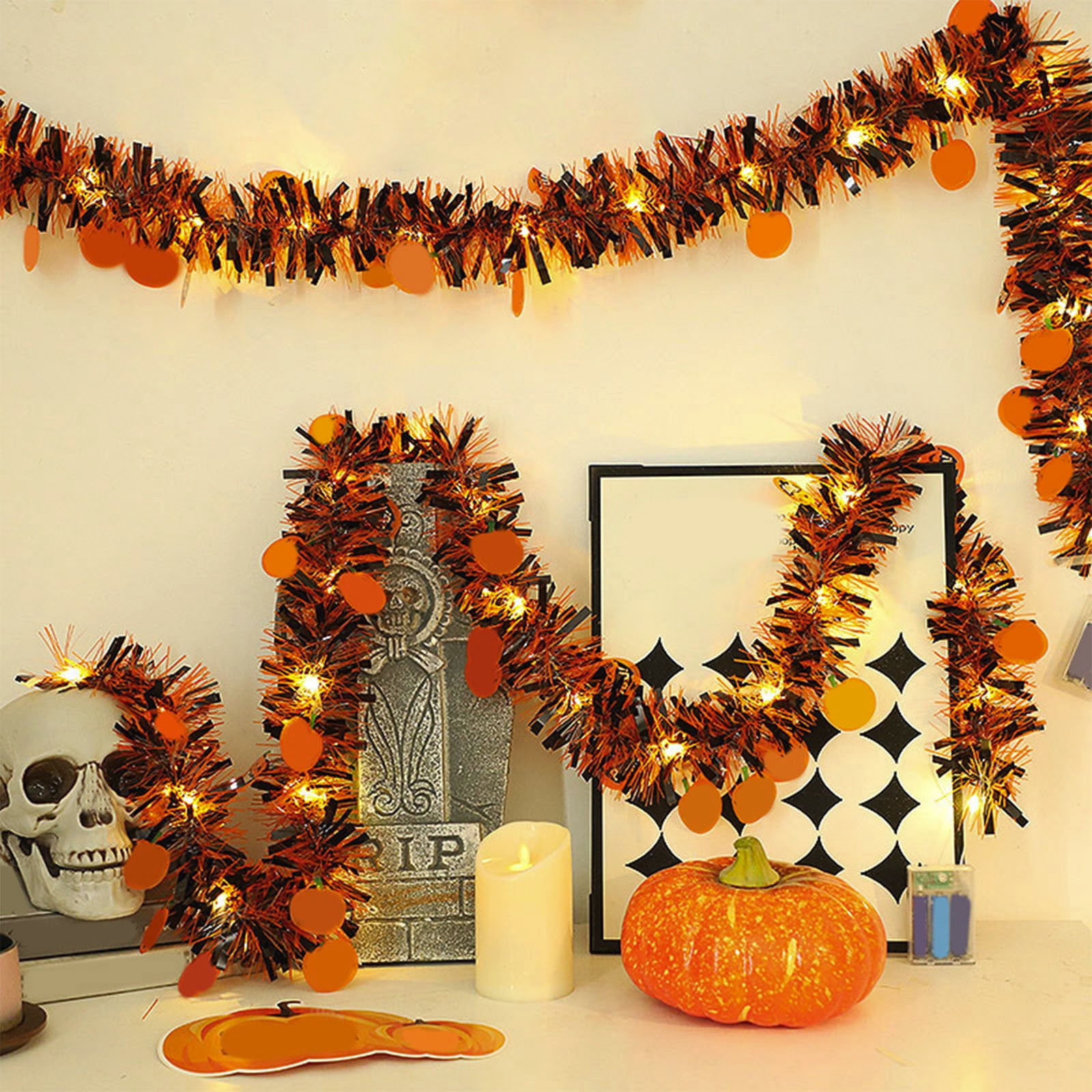 Loyerfyivos 6.56Ft Halloween Tinsels Garland Glittering Twists Metallic Hanging Garland Lights ...