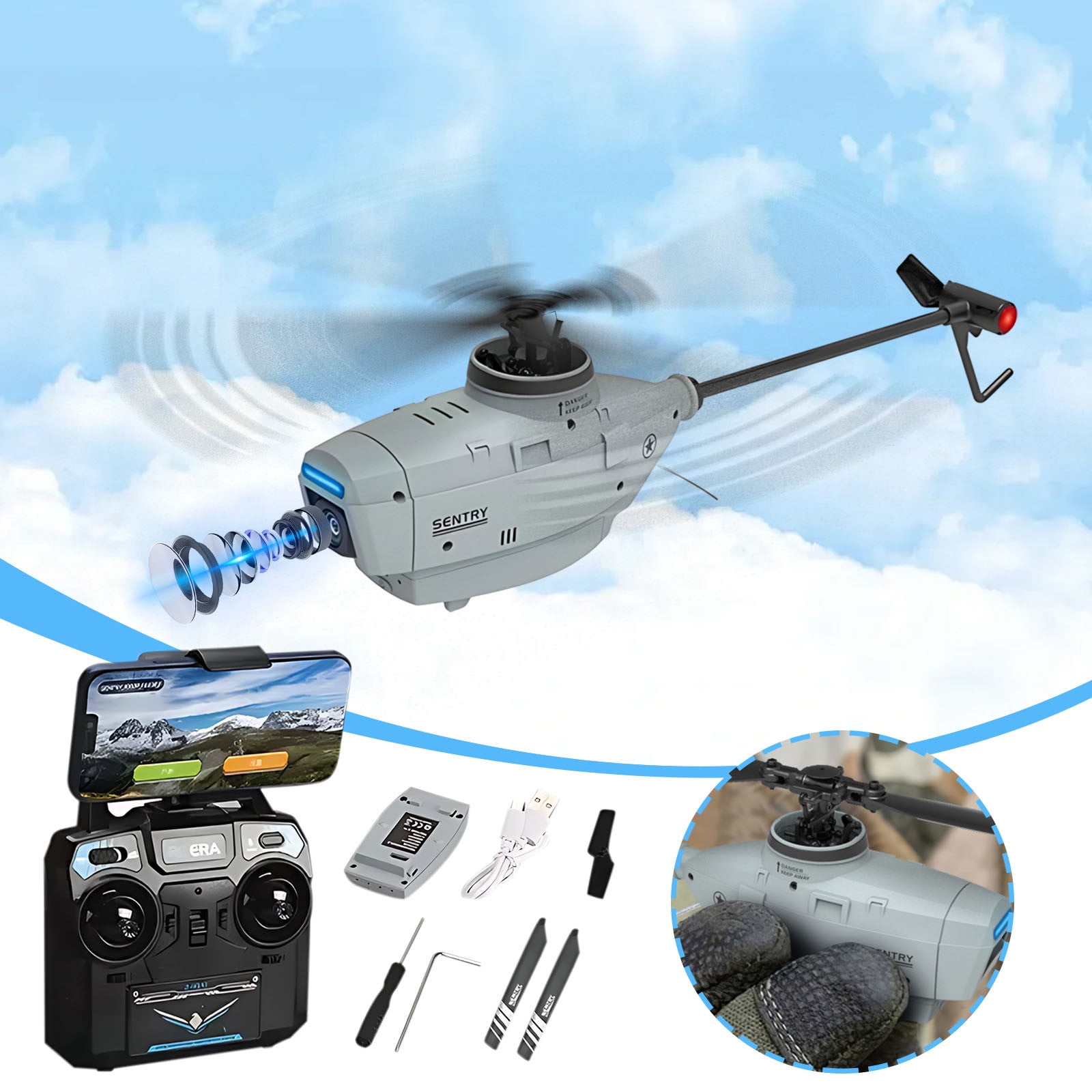 Loyerfyivos Black RC Helicopter Model, RC 2.4G 4CH Scout Drone Model ...