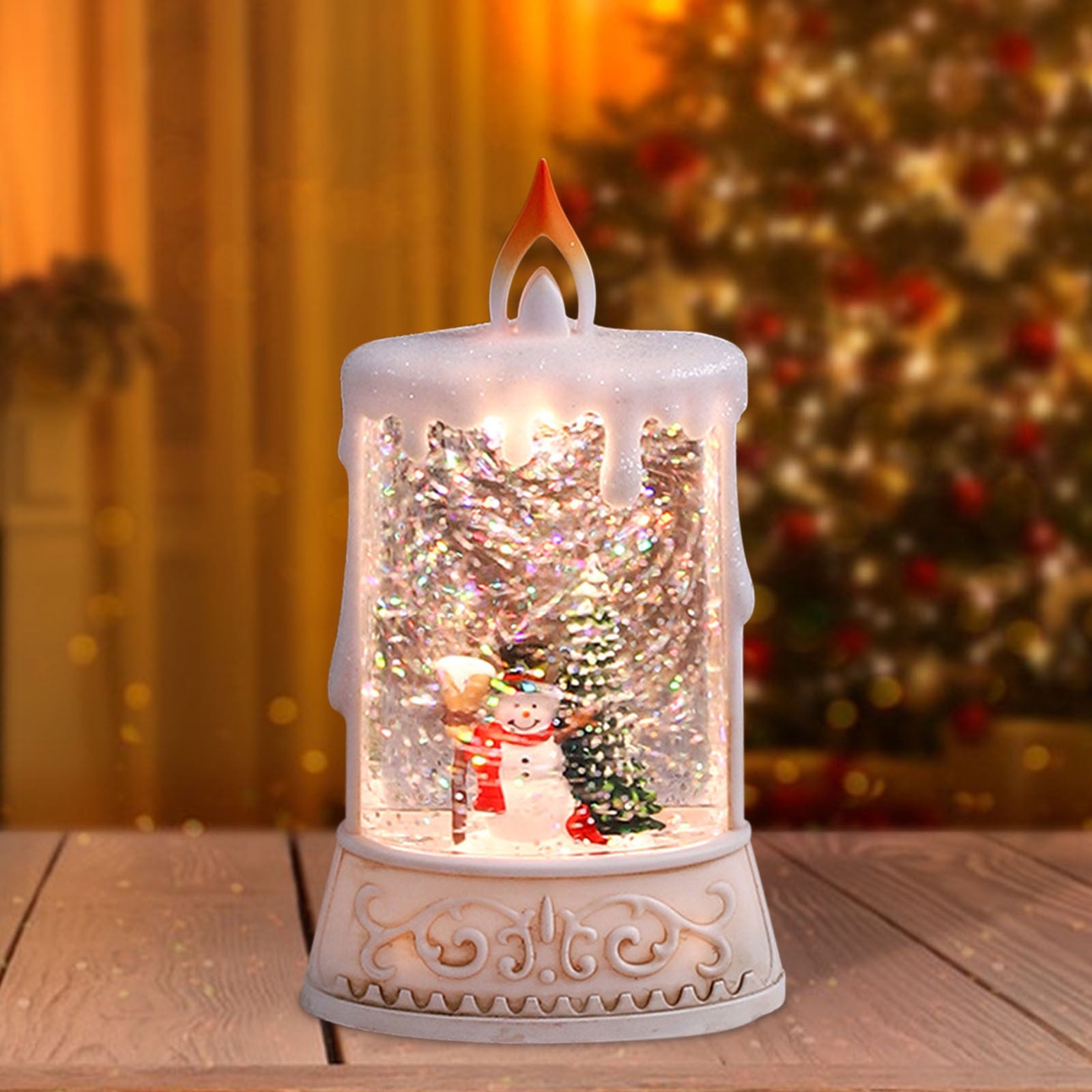 Loyerfyivos Christmas Snow Globe Lantern, Candle Shaped Snow Lantern ...