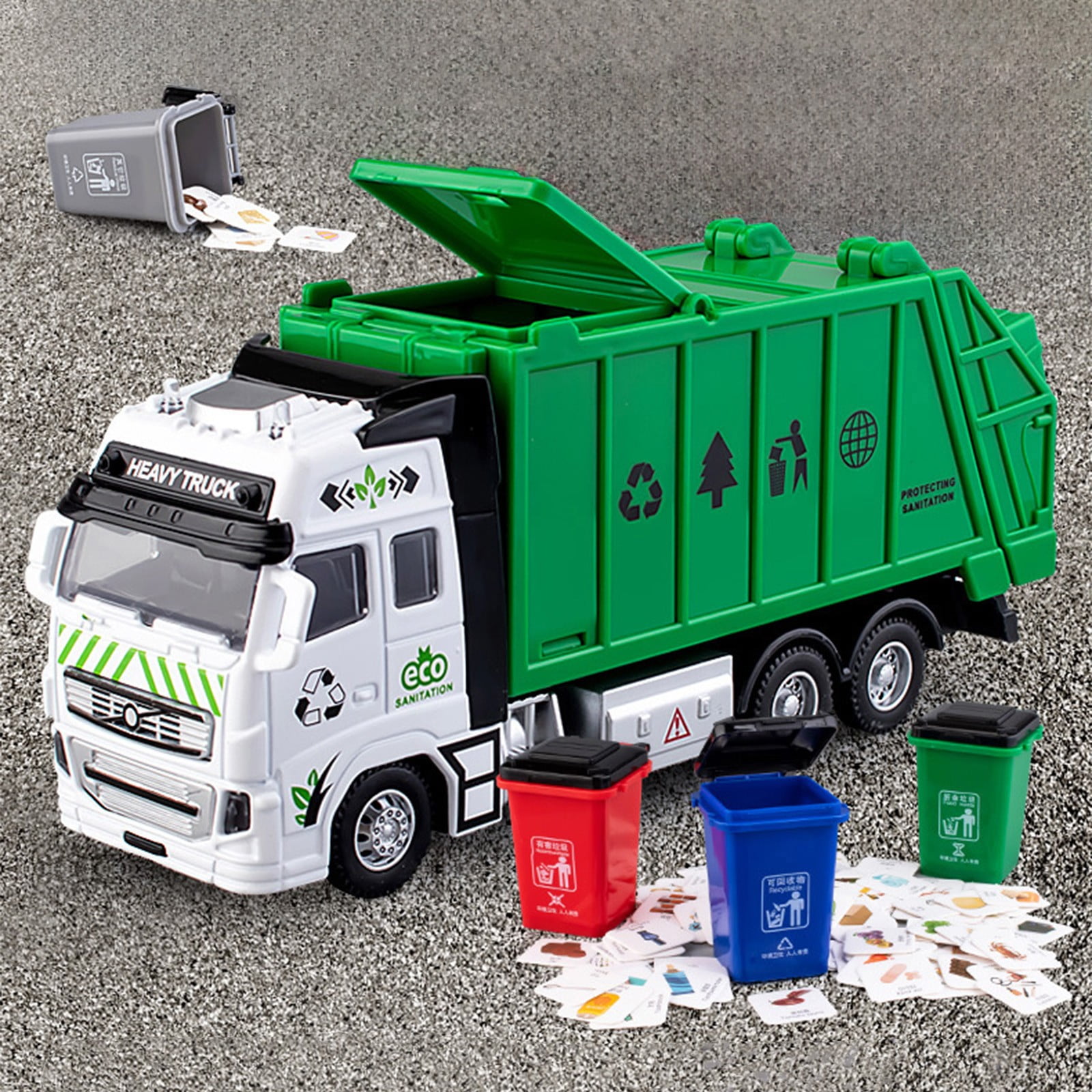 Loyerfyivos Garbage Truck Toys Metal Cab, Realistic Trash Truck Toys ...