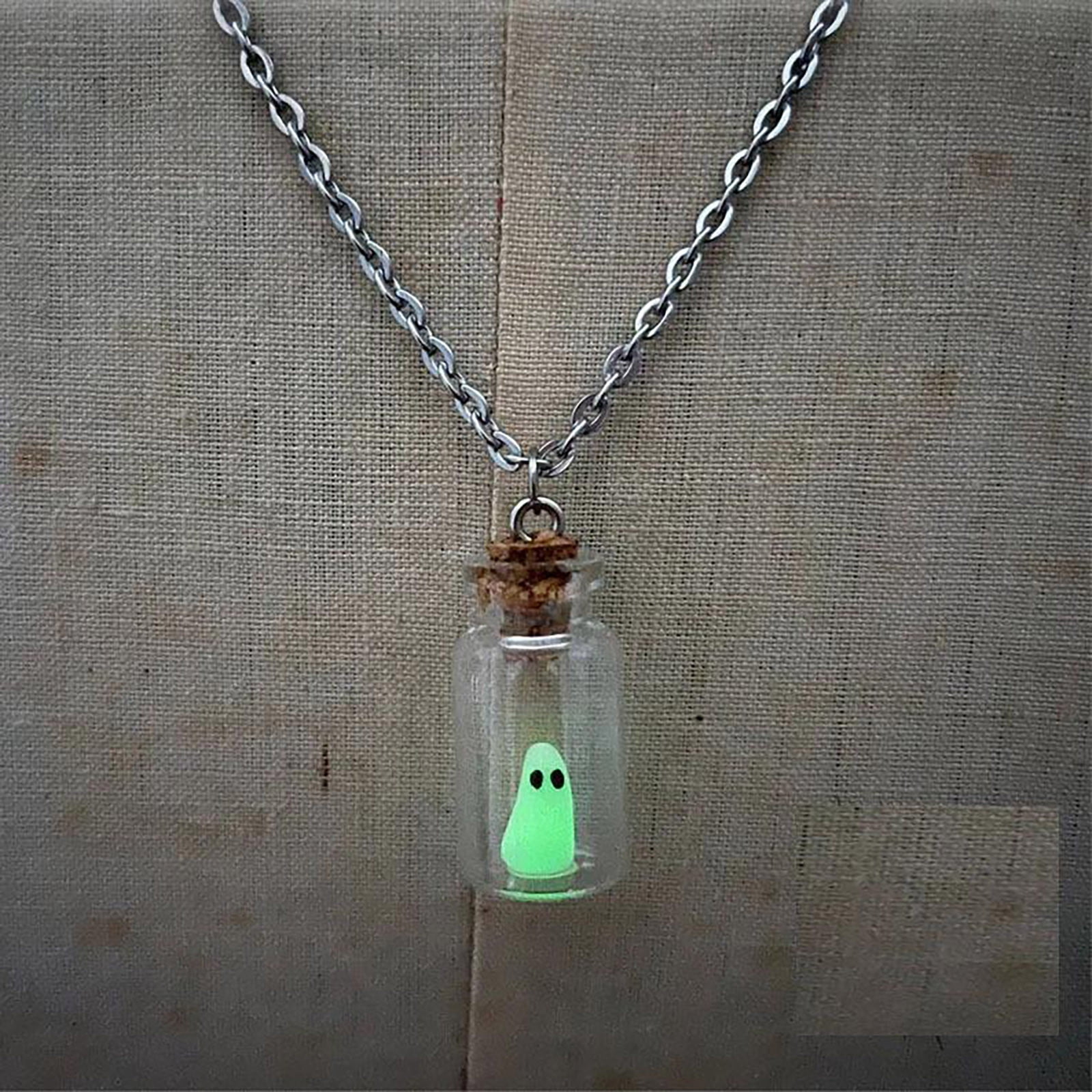 Loyerfyivos Ghost in A Bottle Pendant Necklace Glow In The Dark Ghost ...