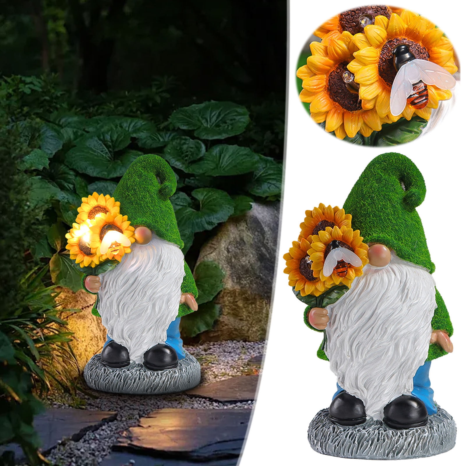 Loyerfyivos Gnomes Solar Garden Statues, Resin Gnome Figurine Decorations Holding Sunflower ...