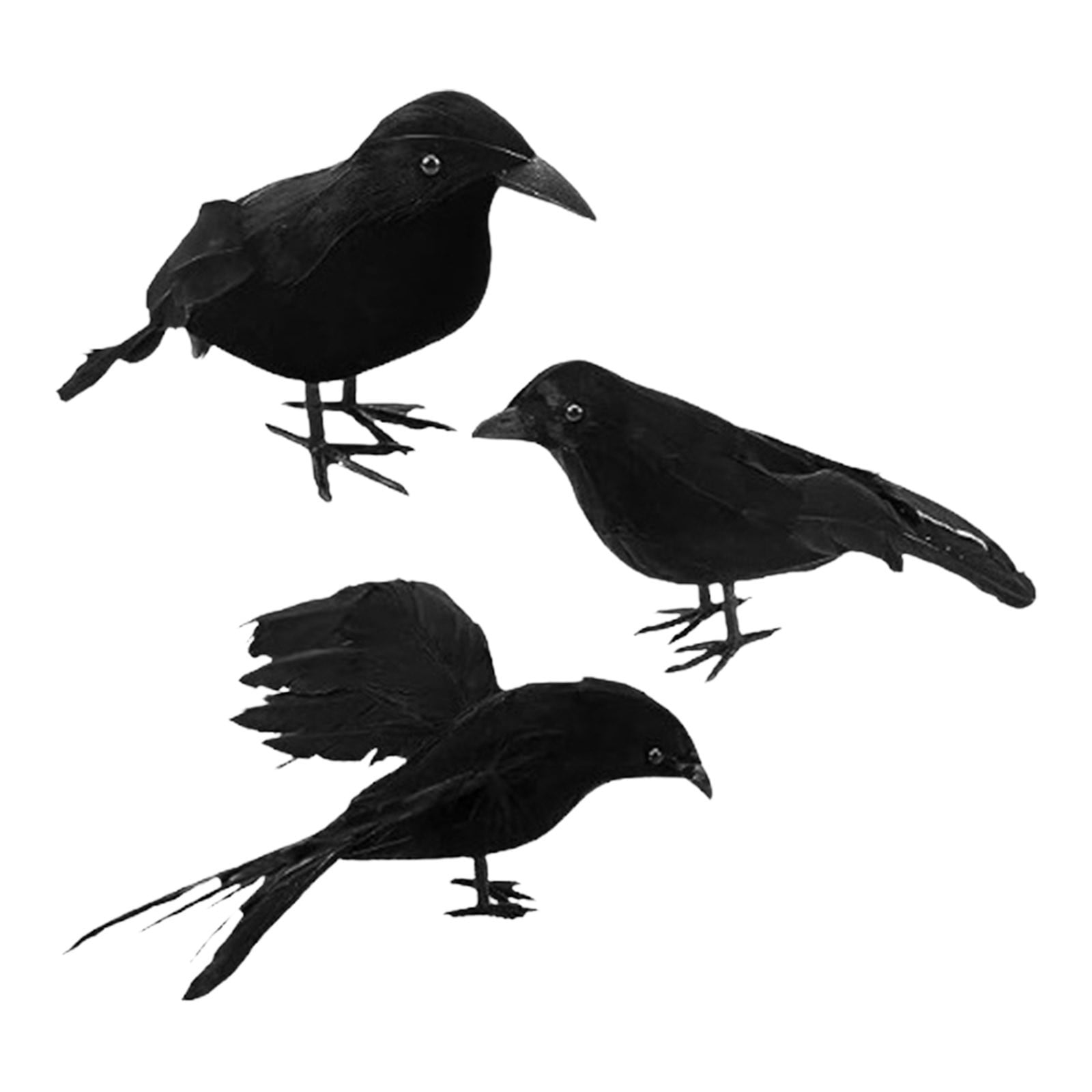 Loyerfyivos Halloween Realistic Black Crows 3 Pieces Handmade Feathered ...