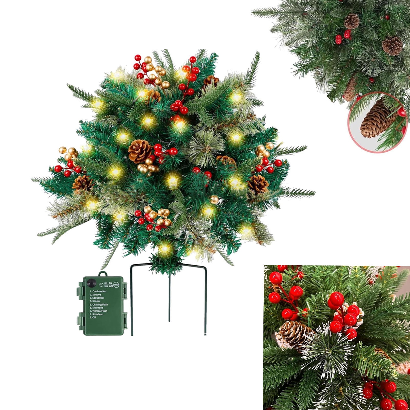 Loyerfyivos Lighted Artificial Christmas Urn Filler, Pre-lit Xmas Pine ...