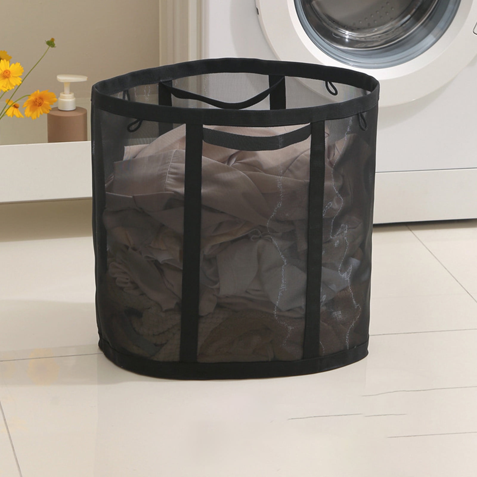 Loyerfyivos Mesh Bag with Handles, Collapsible Laundry Basket, Foldable ...