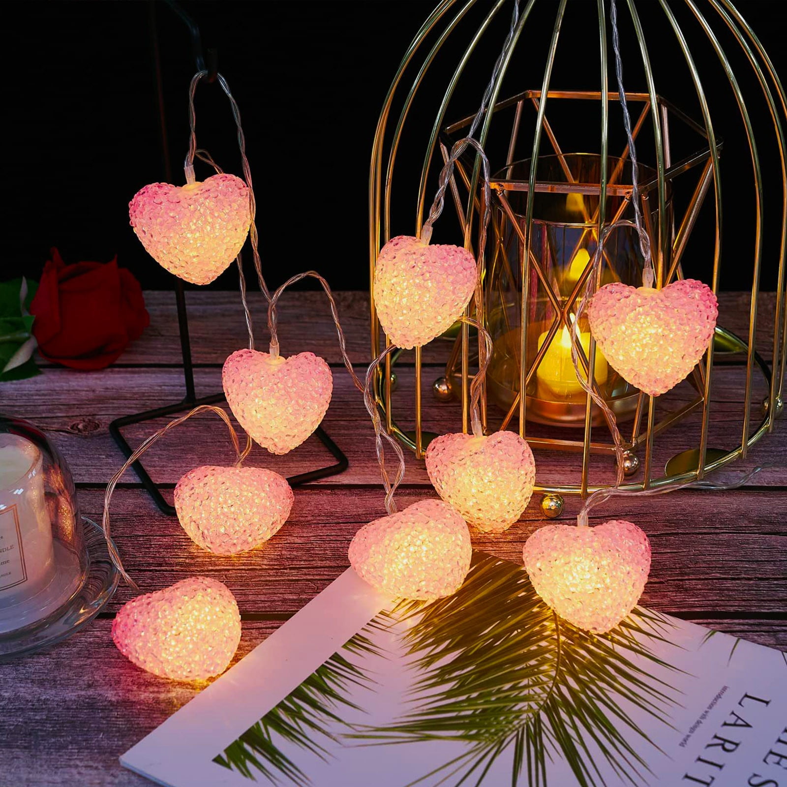Loyerfyivos Pink Heart String Lights, 118in, 20 LED Valentines Lights ...