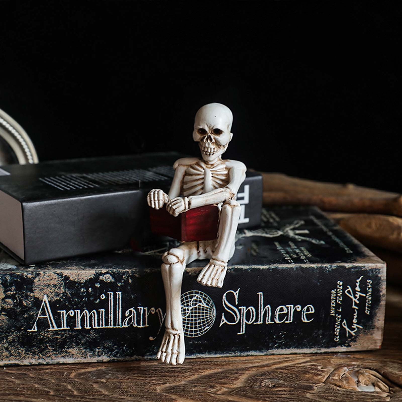 Loyerfyivos Skull Reading Book Figurine, Halloween Skull Statue ...
