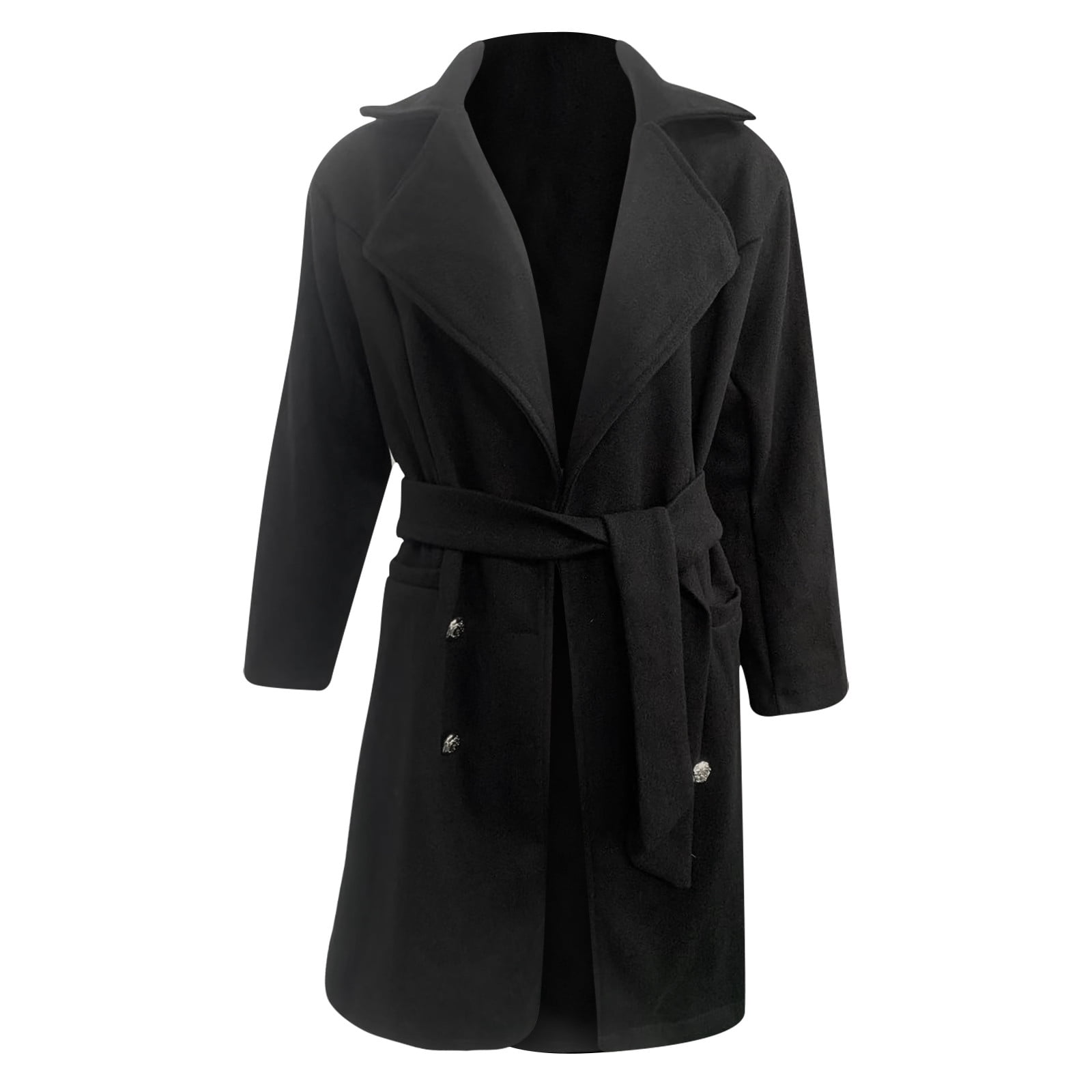 UTTOASFAY Coat Womens Autumn and Winter Lapel Woolen Cloth Coat Trench ...