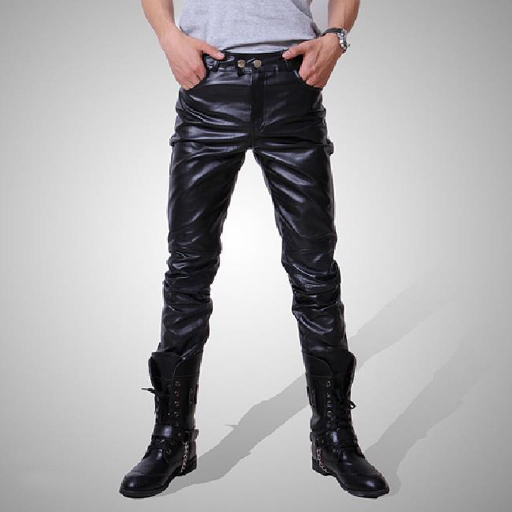 UTTOASFAY Mens Pants Men'S New Fashion Autumn Winter Moto Biker Slim ...