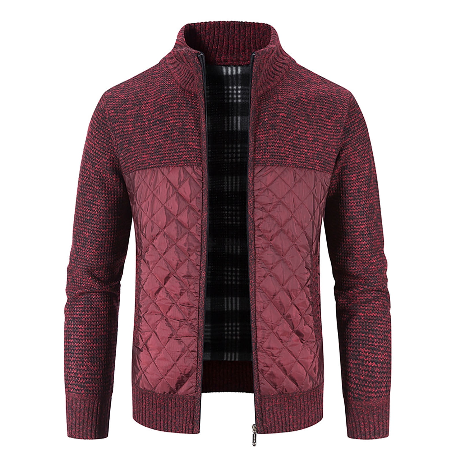 UTTOASFAY Mens Zip Up Knitted Cardigan Thick Sweater Stand Collar ...