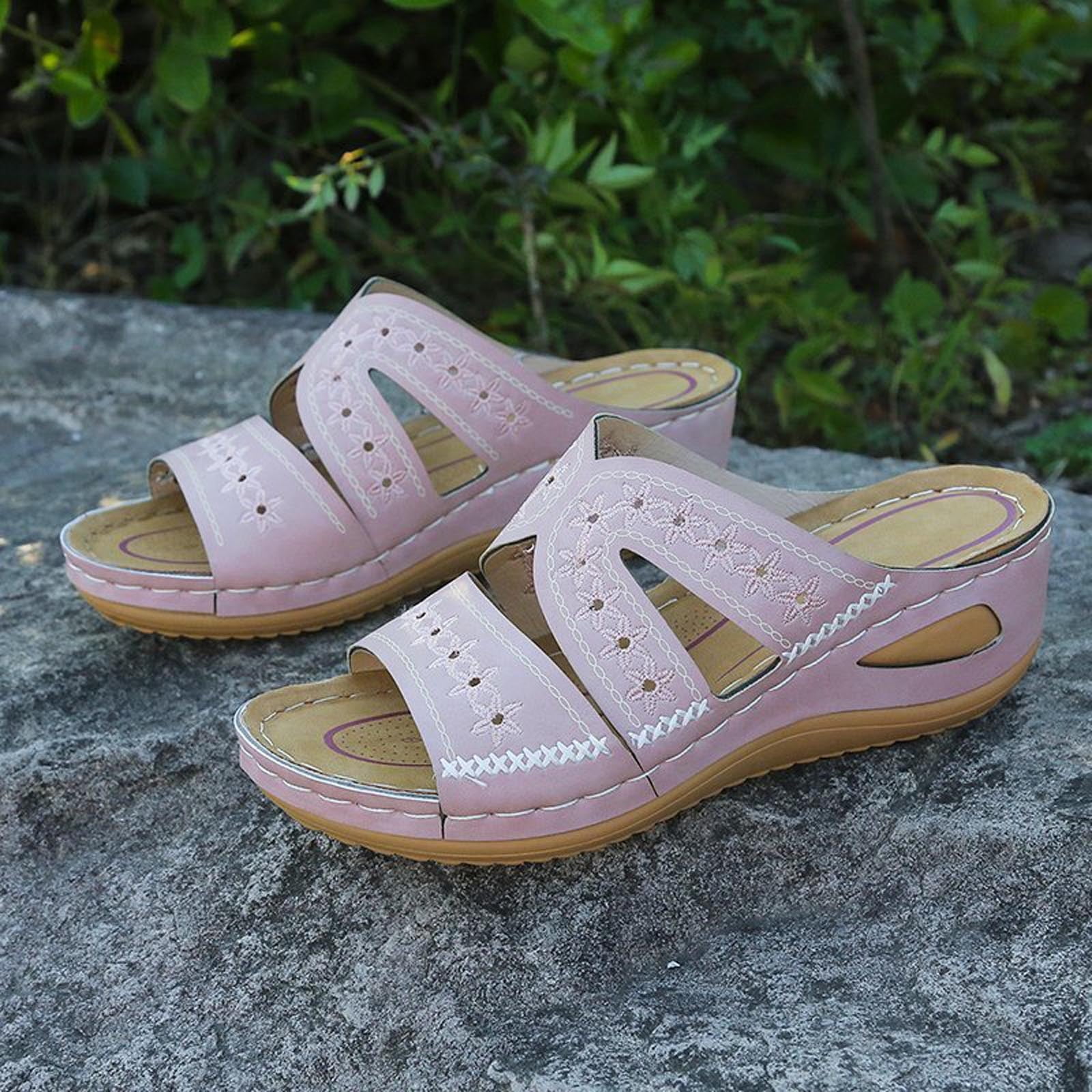 UTTOASFAY Womens Sandals Women's Multi-Color Embroidered Sandals with ...