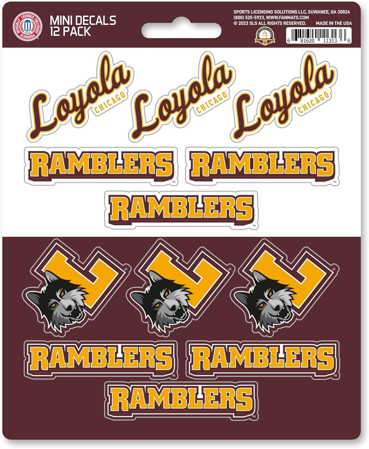 Loyola University Chicago Ramblers 12-Piece Mini Decal Sticker Set, 5x6 ...