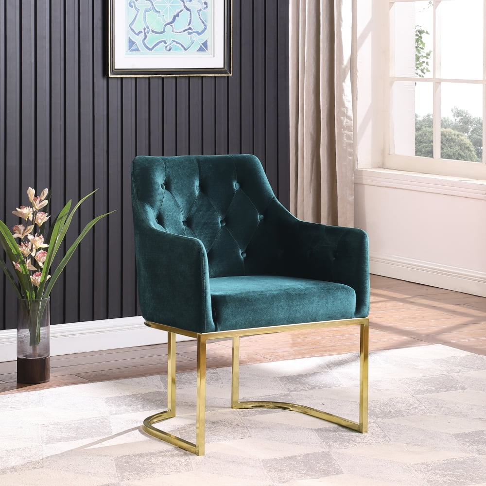 Lozenge Plaid Gold Base Accent Chair with Button Tufted Stitching and ...