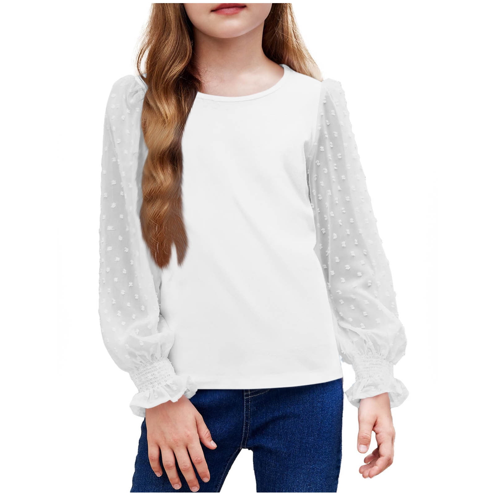 LpwkSSA Kids Girls Shirts Dressy Casual Round Neck Long Sleeve Blouses ...
