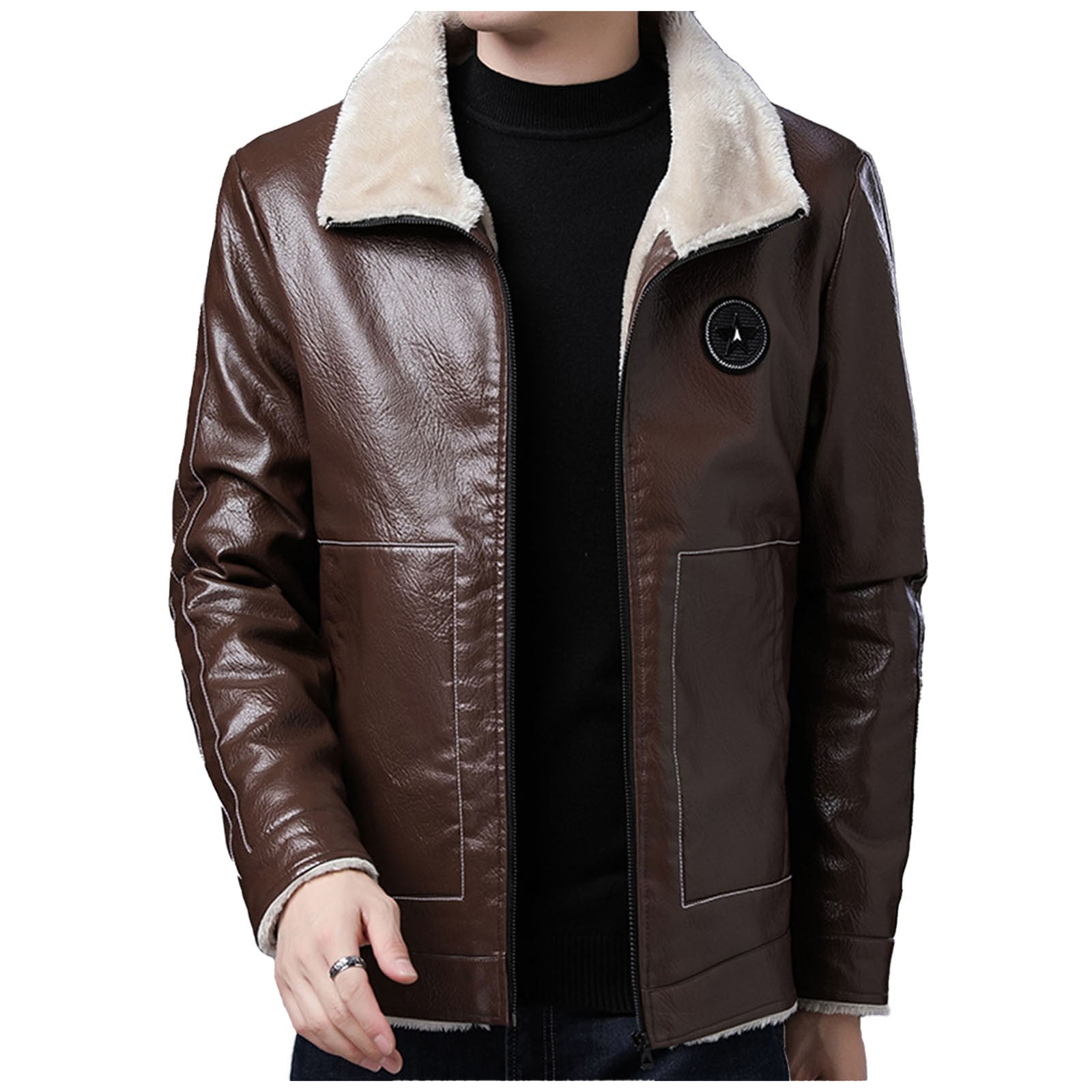 LpwkSSA Men's Leather Motorcycle Jacket Casual Coats Multi-Pocket ...