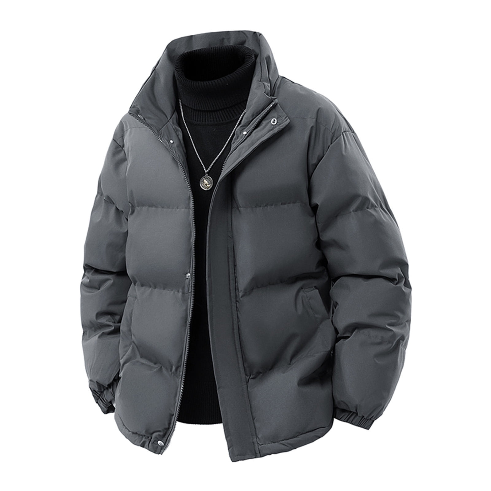 LpwkSSA Men's Puffer Jacket Outdoor Casual Full Zipper Stand Collar ...