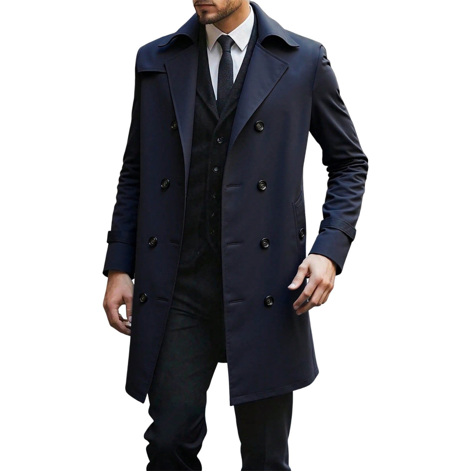 LpwkSSA Men's Warm Windbreaker Double Breasted Trench Coat Notched ...