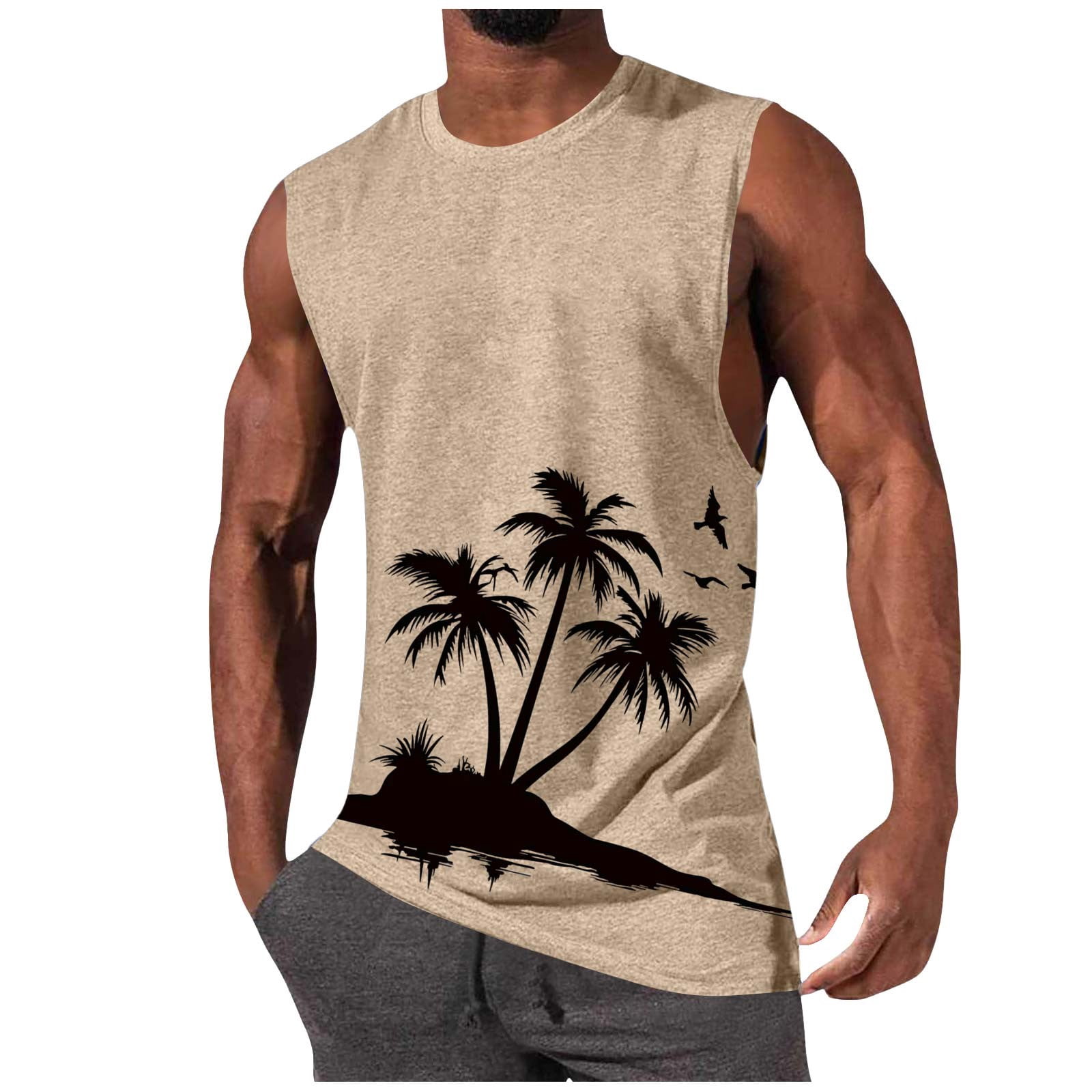LpwkSSA Mens Sleeveless Triple Palm Tree Top Three Palm Tree Island ...