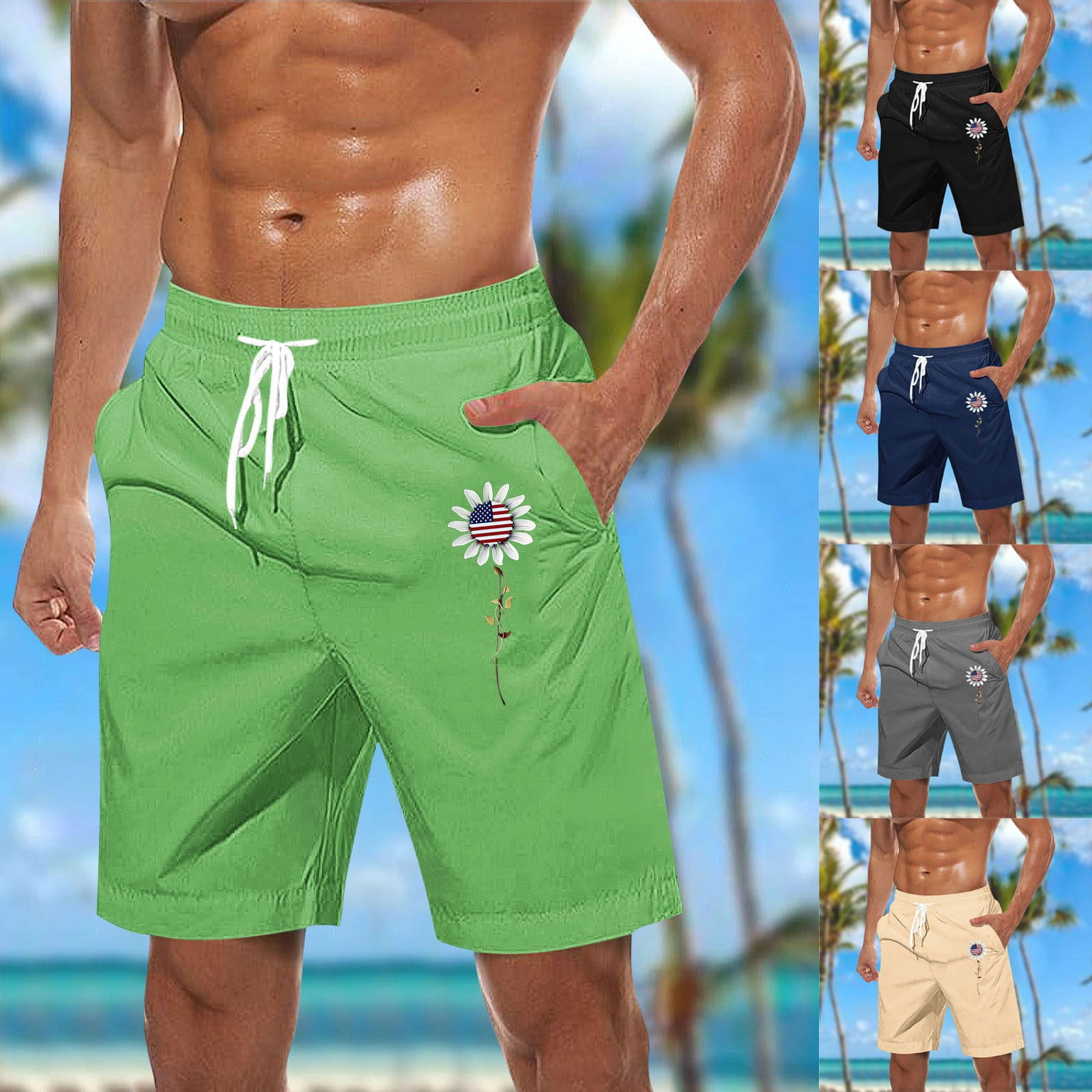 LpwkSSA Mens Solid Color Swim Trunks Quick Dry Fabric Design Elastic ...