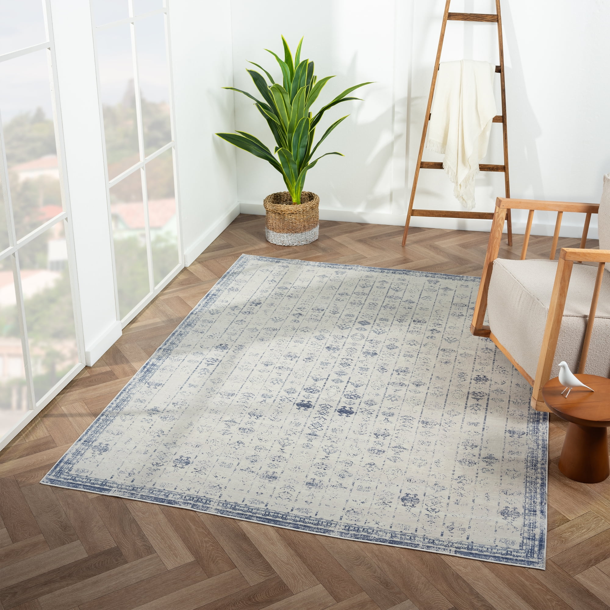 Lr Home Brooke 2' x 5' Blue Geometric Waterproof Non-Slip Machine ...
