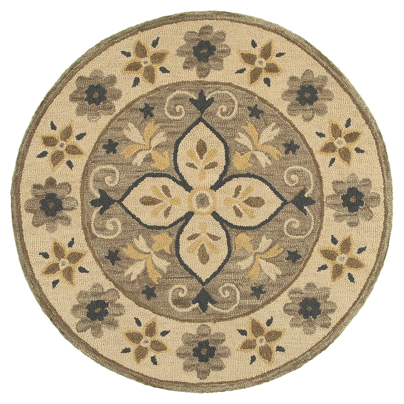 Lr Home Dazzle Taupe Border Flowers Indoor Round Rug (4' x 4 ...