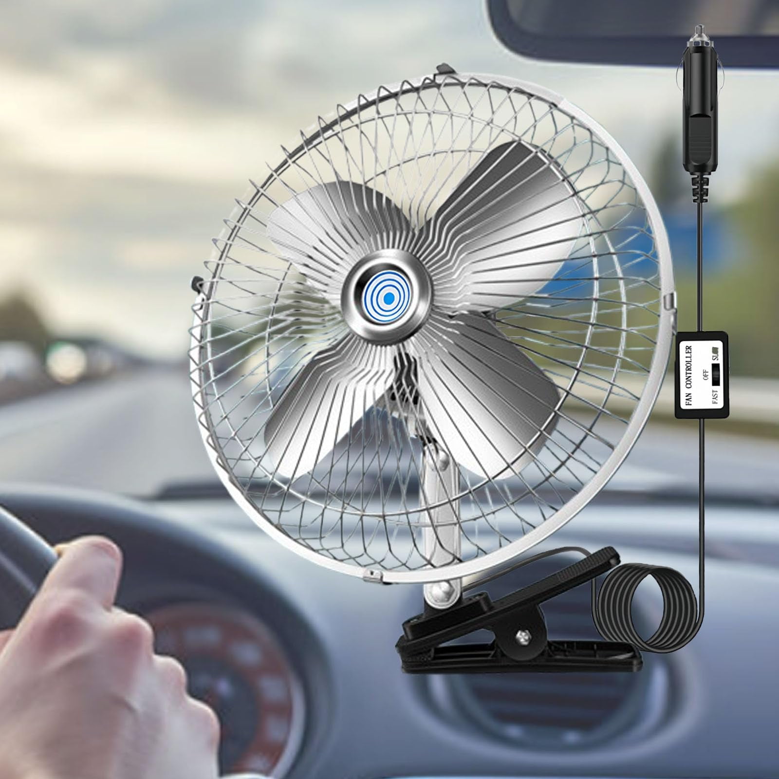 LrgeYsry 12V Cigarette Lighter Fan,8''Portable Car Fan 20W All Metal ...