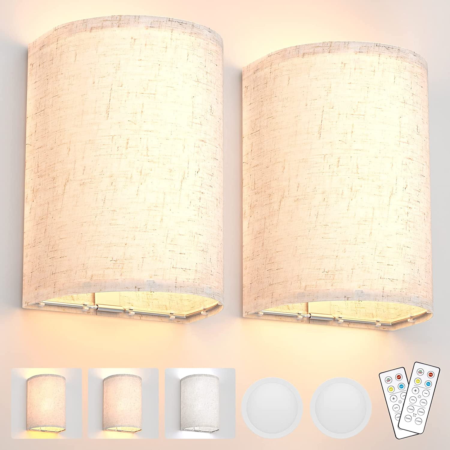 Set of 2 Indoor Cordless Wall Sconces, Rechargeable, 3 Colors, Dimmable ...