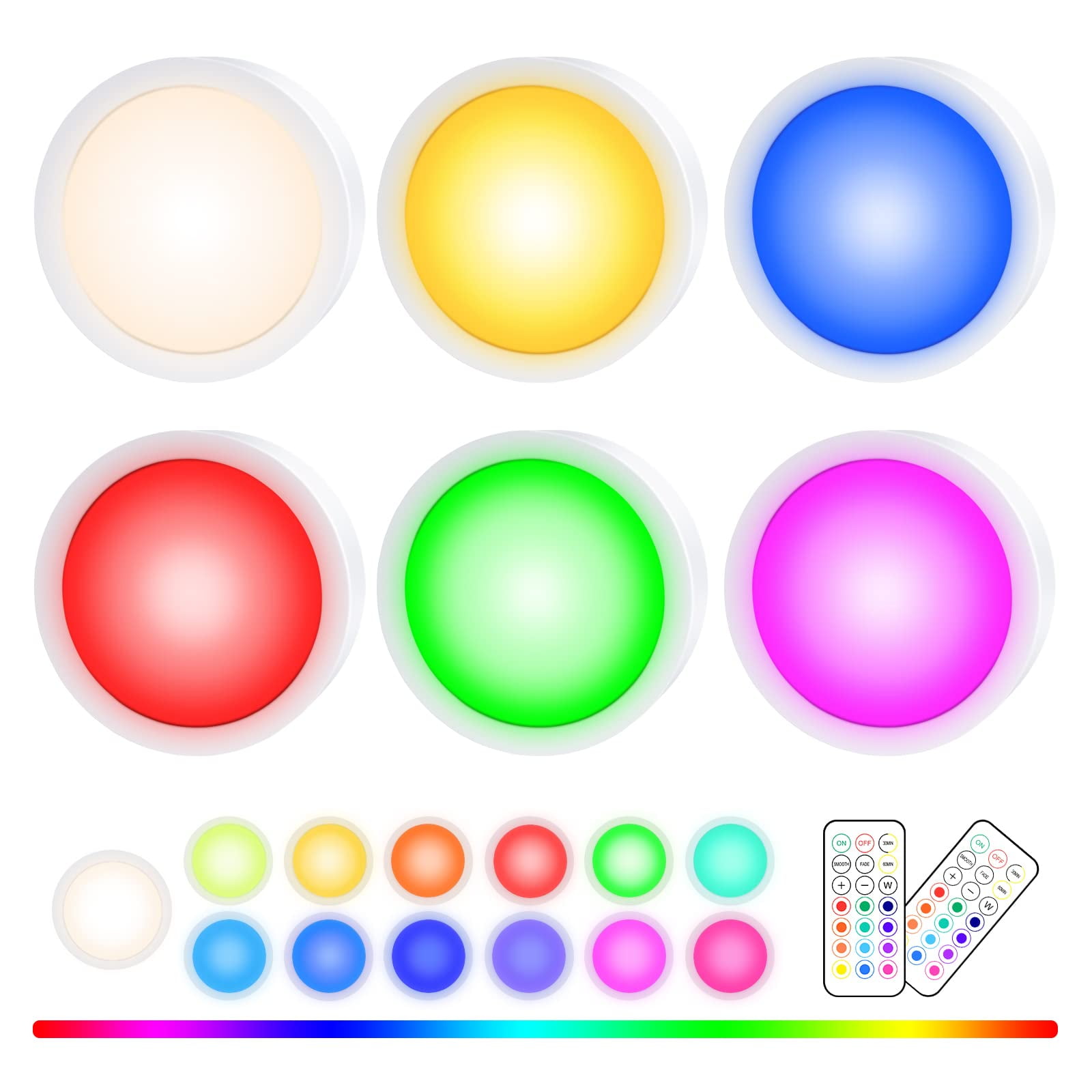 Lrlite Puck Lights,13 Color Changeable LED Puck Lights Battery Operated ...