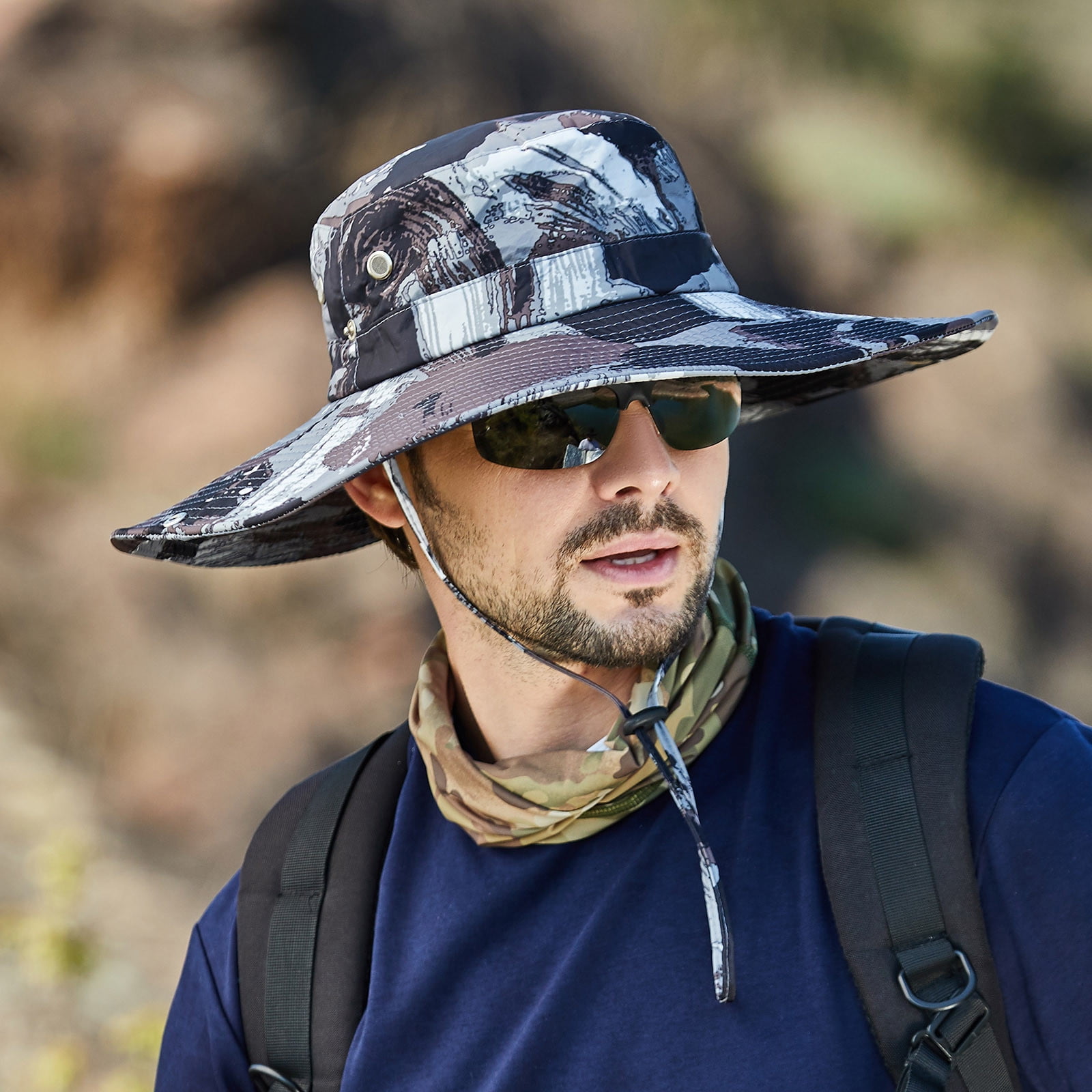 Lroveb Bucket Hats for Men Mountaineering Fishing Camouflage Hood Rope ...