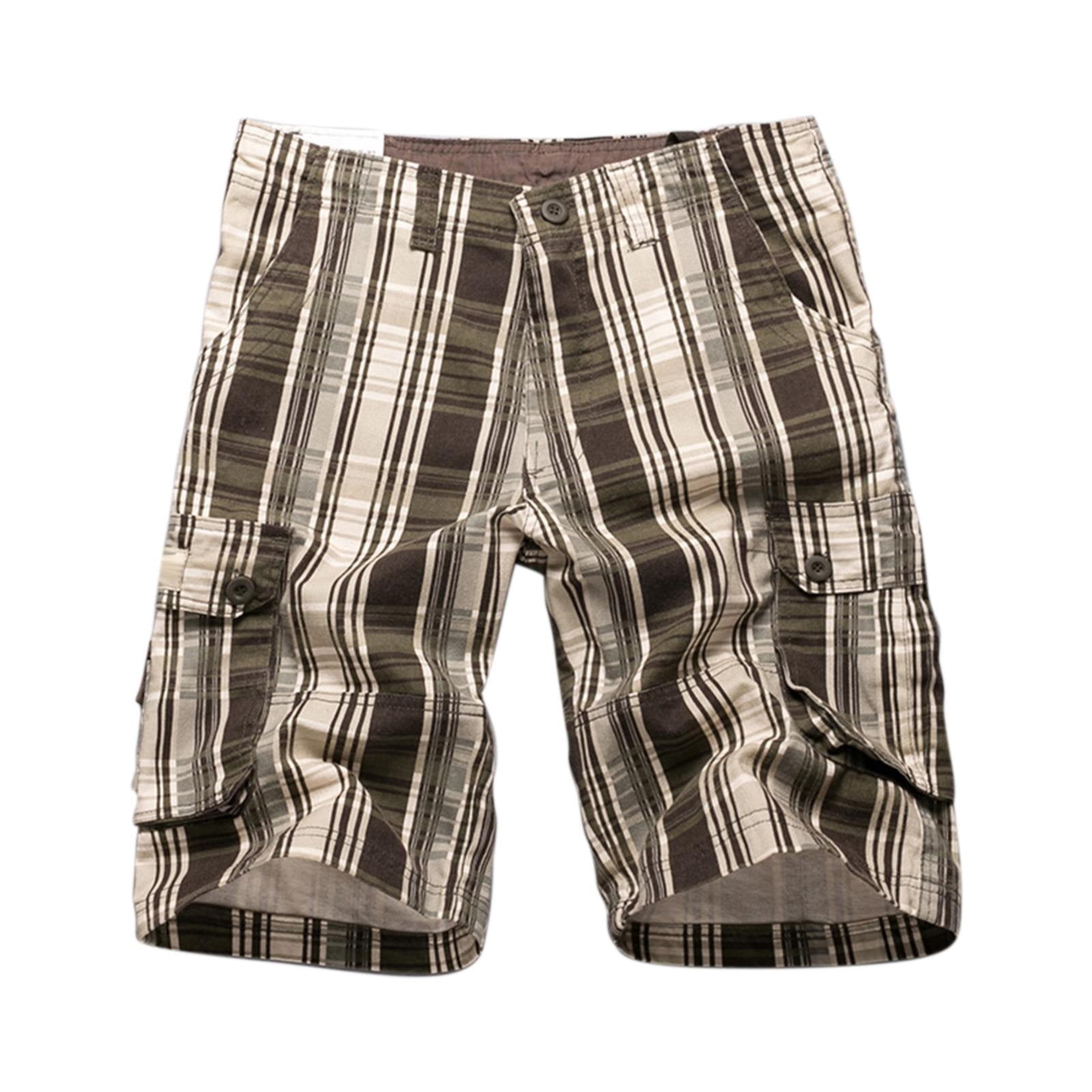 Lroveb Cargo Shorts for Men with Pockets Checkered Plaid Casual Loose ...