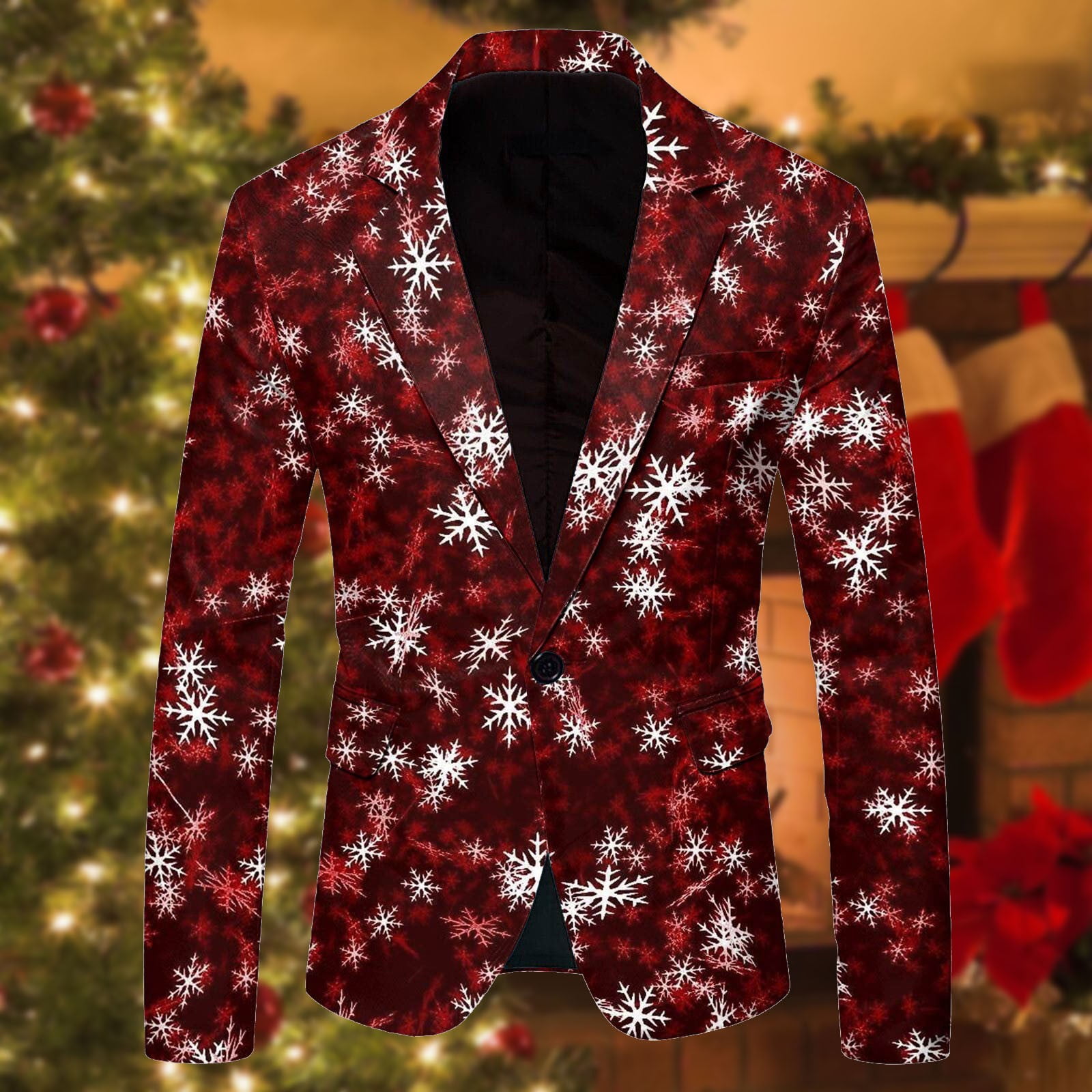Lroveb Christmas Blazers for Men Single One Button Printed Casual Suit ...