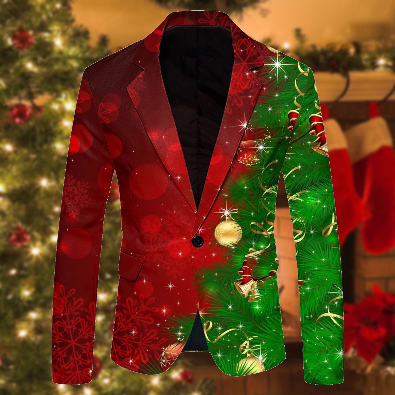 Lroveb Christmas Blazers for Men Single One Button Printed Casual Suit ...