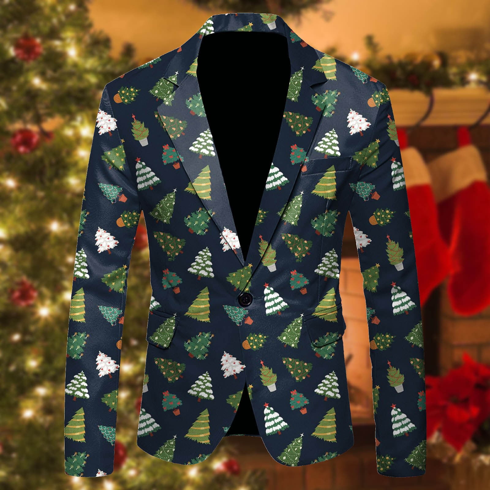 Lroveb Christmas Blazers for Men Single One Button Printed Casual Suit ...