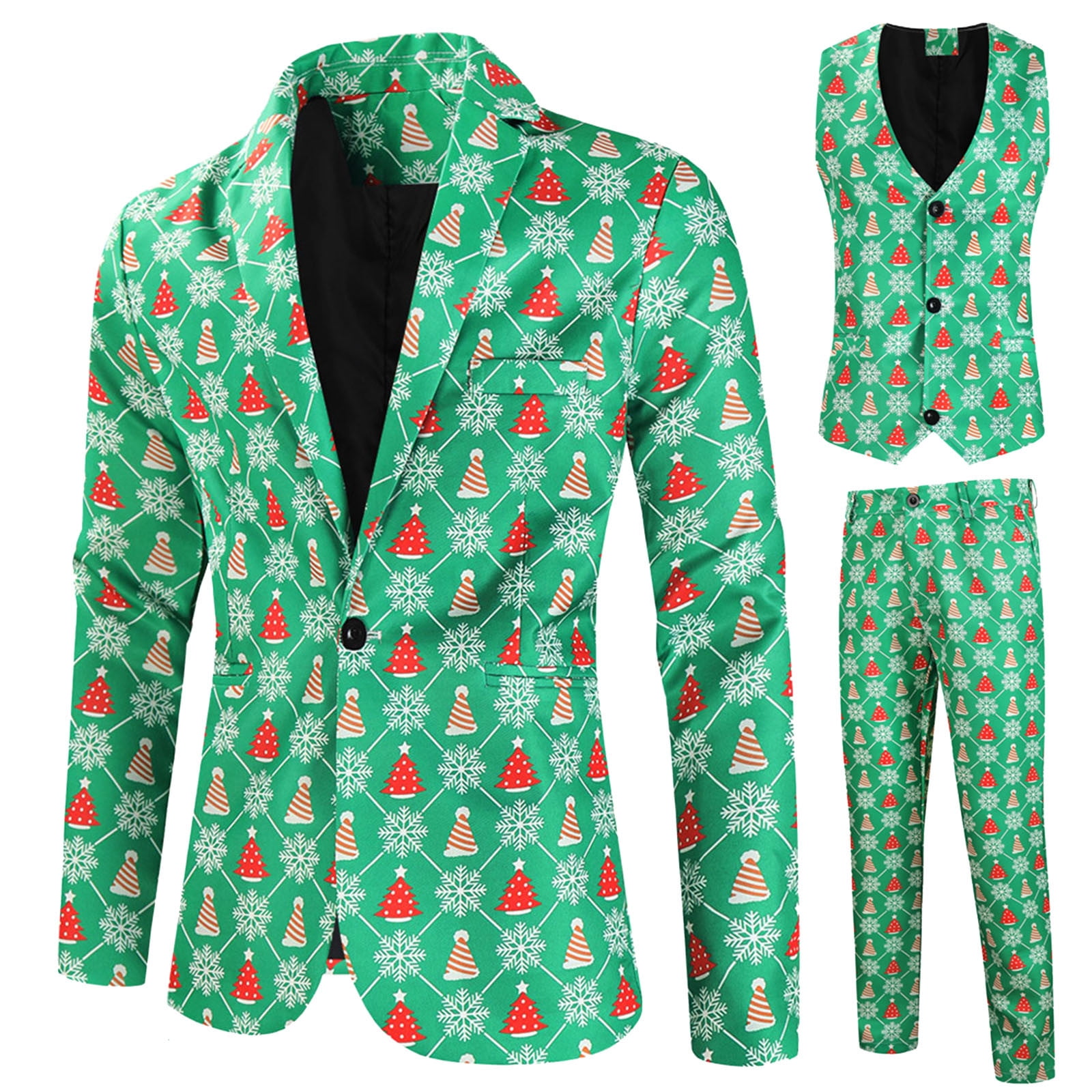 Lroveb Christmas Mens Suits Trendy Casual Suit Printed Jacket Pants ...