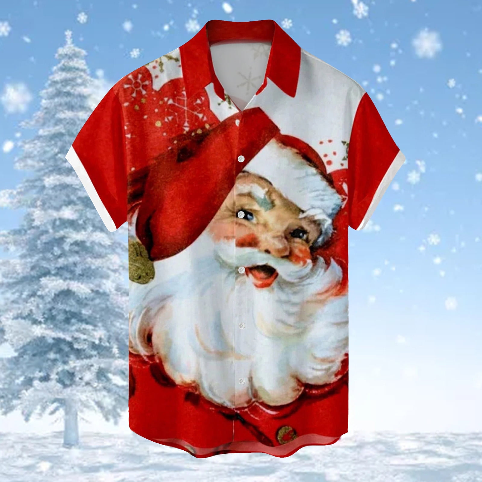 Lroveb Christmas Shirts for Men Santa Gift Graphic Printing Button ...