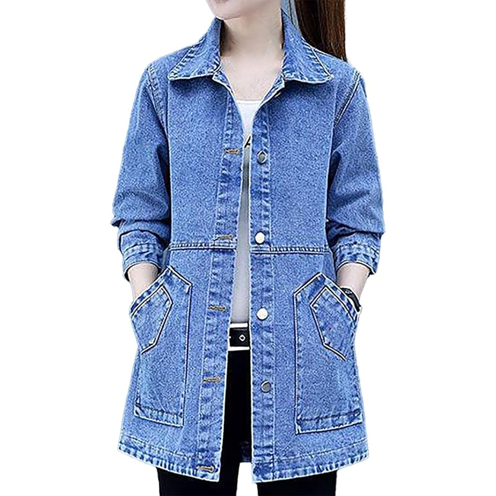 Lroveb Denim Jackets for Women Casual Jacket Slim Embroidery Long ...
