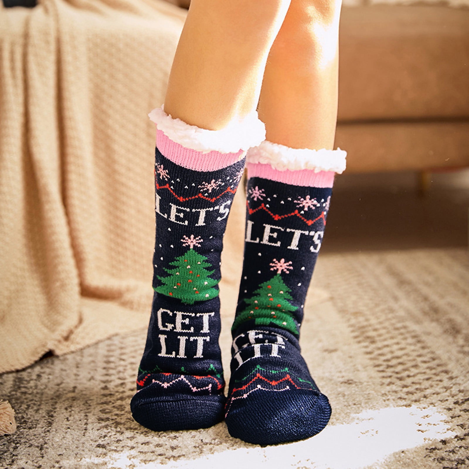 Lroveb Christmas Fuzzy Socks for Women Winter Super Soft Warm Fleece ...