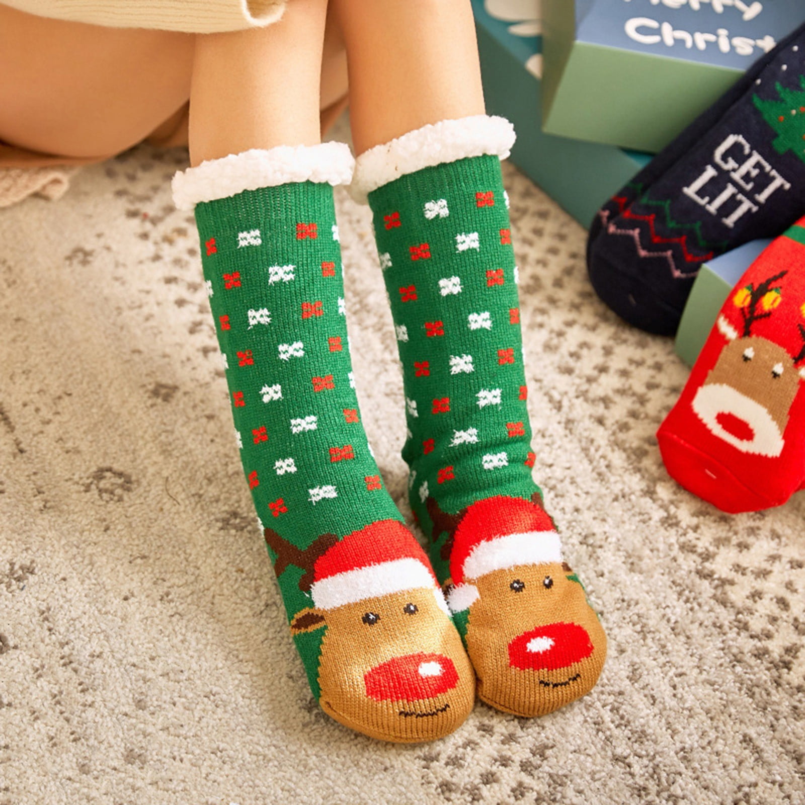 Lroveb Fuzzy Christmas Socks for Women Women's Winter Super Soft Warm ...