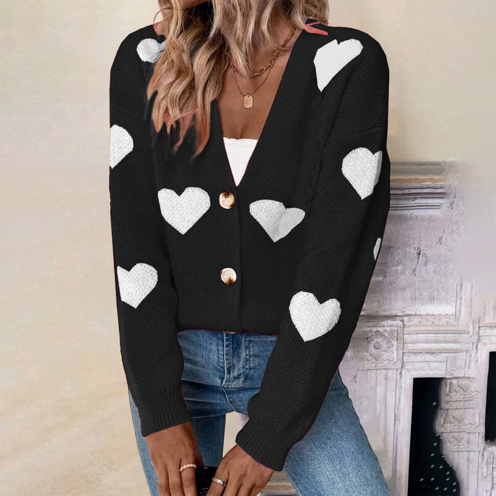 Lroveb Heart Cardigan for Women Valentines Day Sweater Cardigan Long Sleeve V Neck Button Up ...