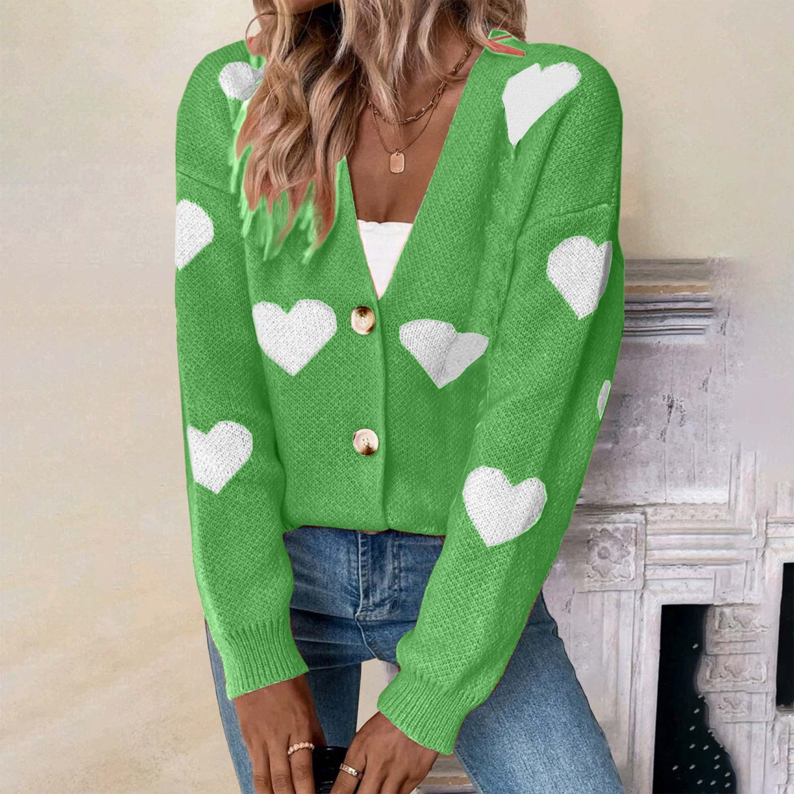 Lroveb Heart Cardigan for Women Valentines Day Sweater Cardigan Long Sleeve V Neck Button Up ...