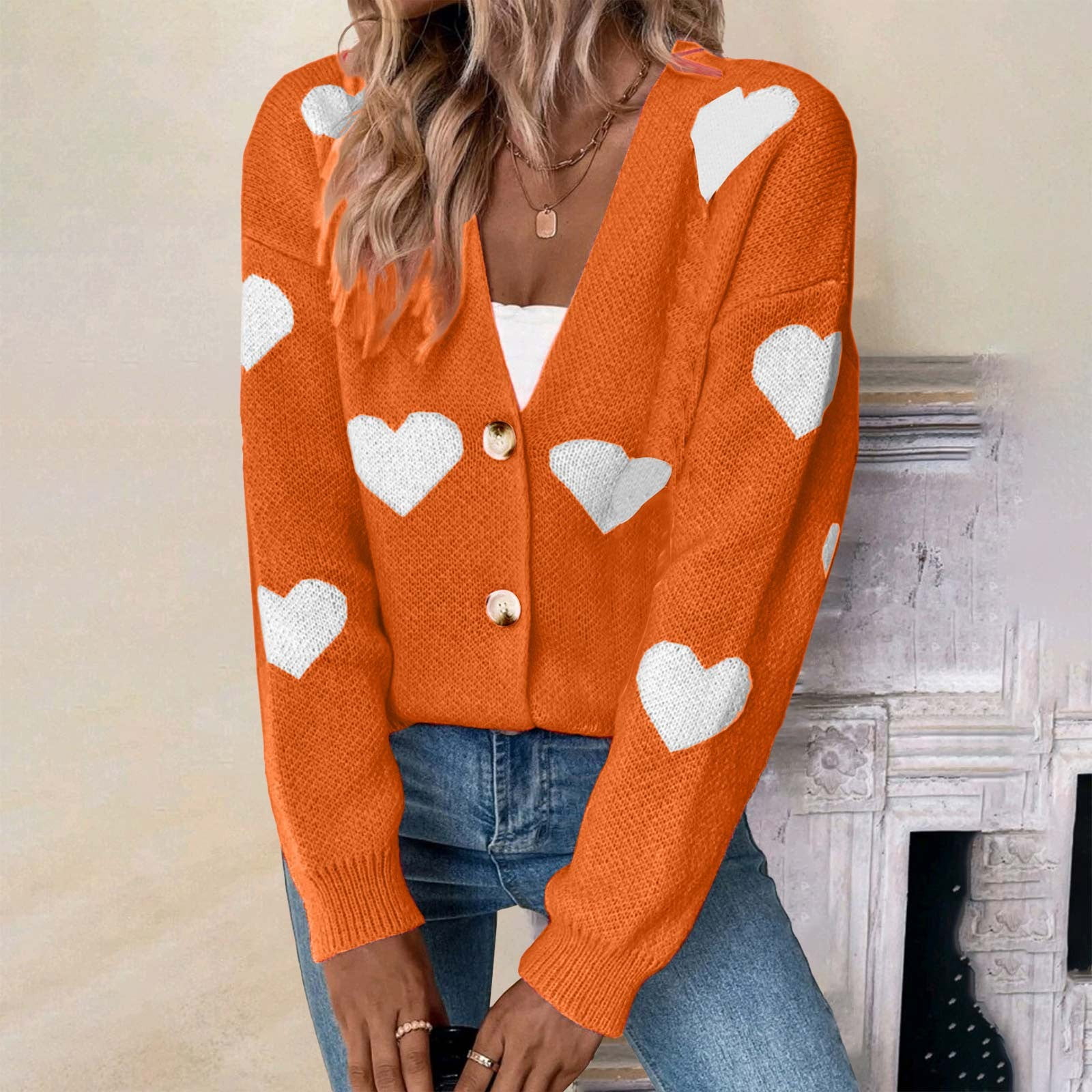 Lroveb Heart Cardigan for Women Valentines Day Sweater Cardigan Long Sleeve V Neck Button Up ...