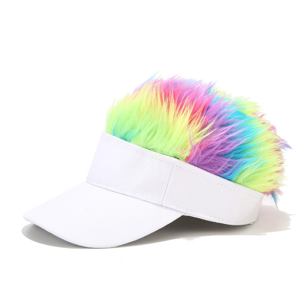 Lroveb Men Women Baseball Cap with Wig Multicolour Peaked Head Scarf ...