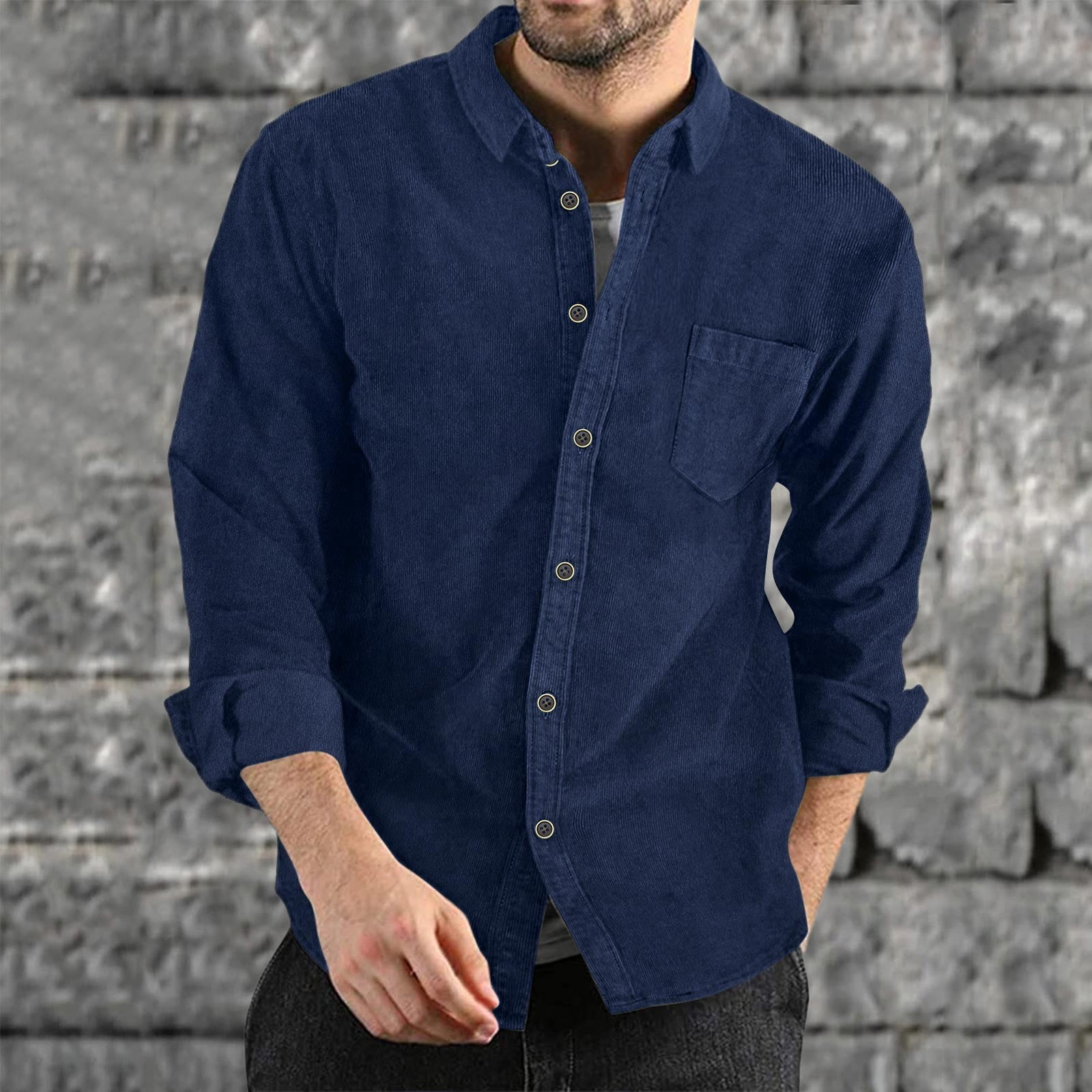 Lroveb Mens Autumn Winter Corduroy Shirts Casual Long Sleeves Solid ...