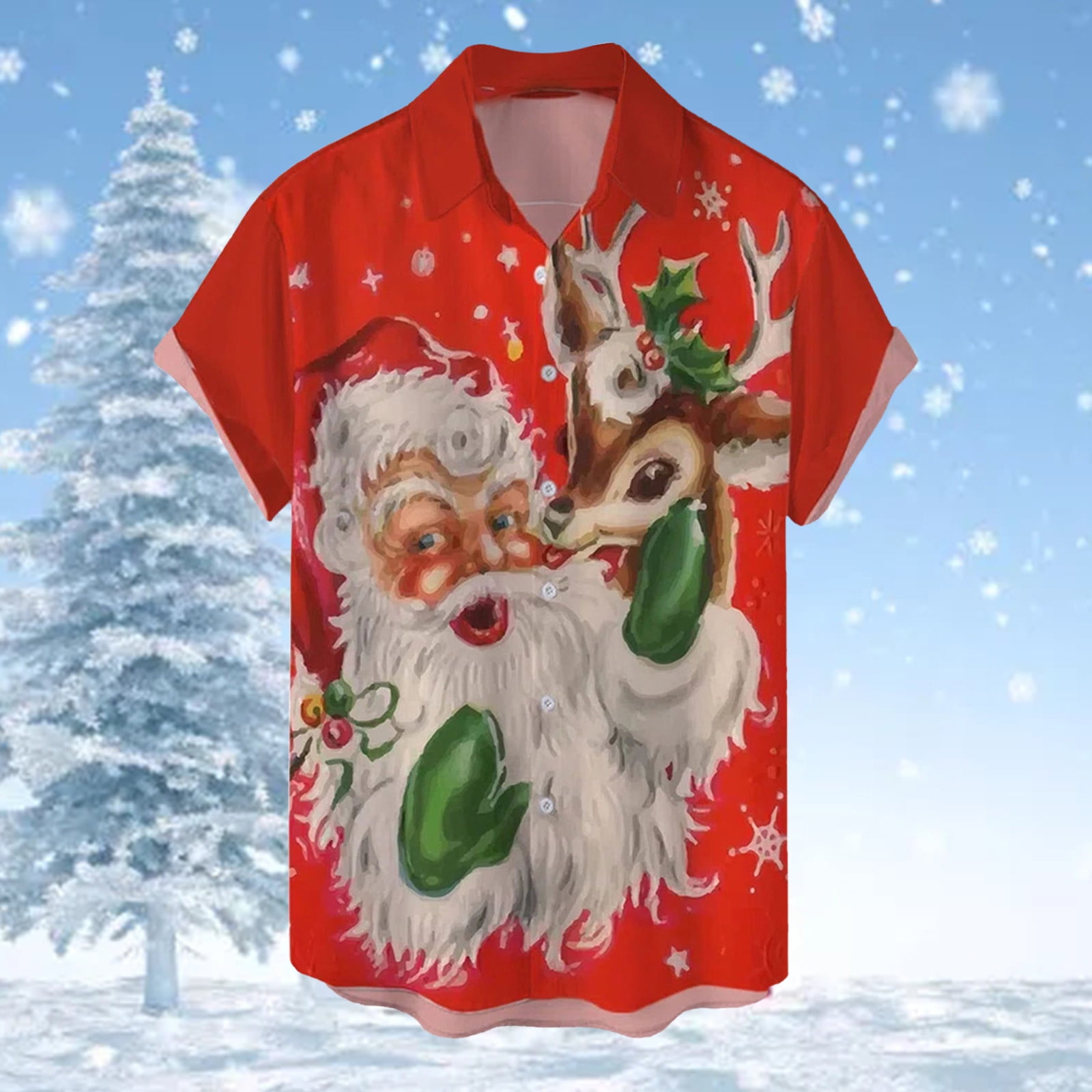 Lroveb Mens Christmas Shirts Santa Claus Graphic Button-up Shirts Loose ...