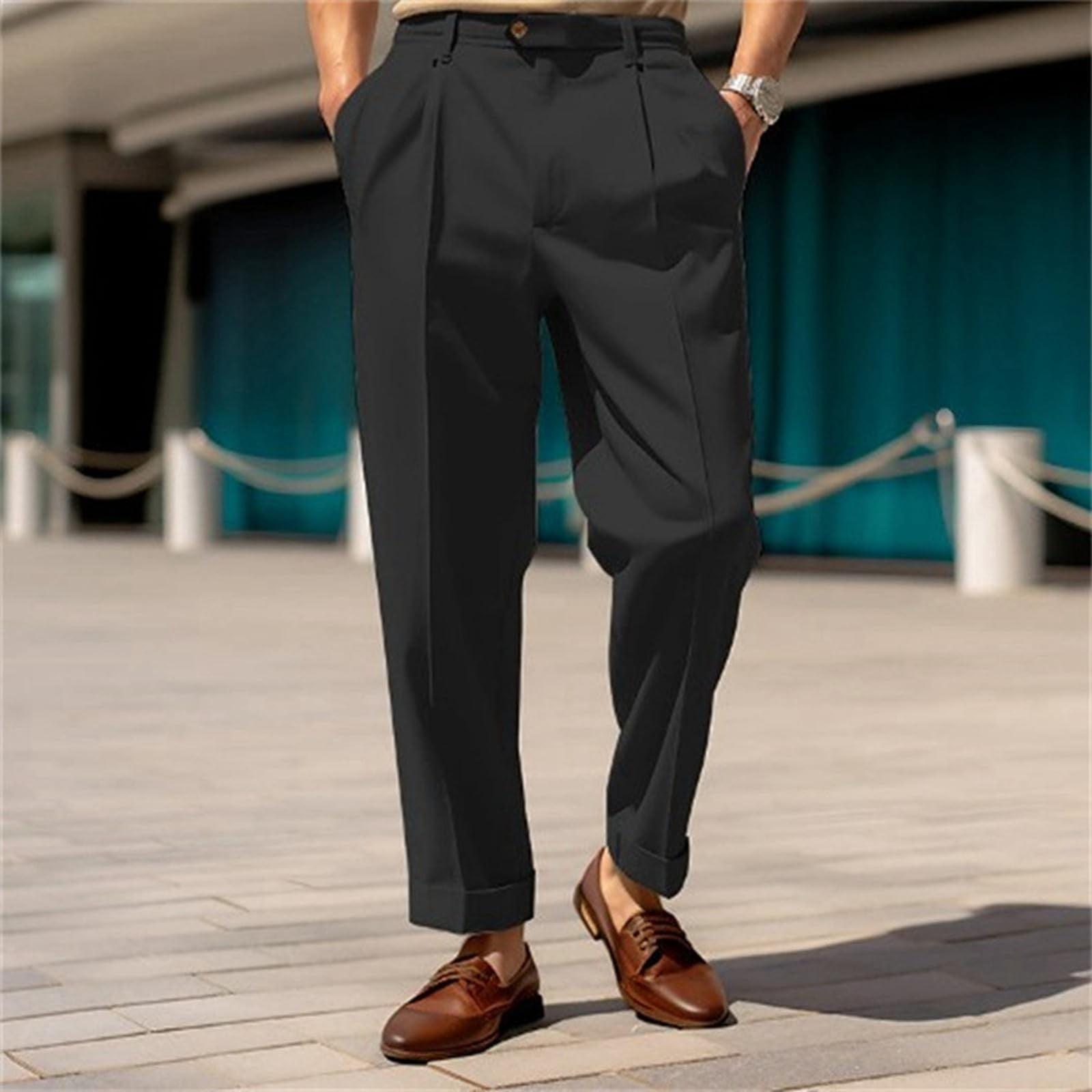 Lroveb Mens Dress Pants Men's Suit Trousers With Pleat Expandable ...