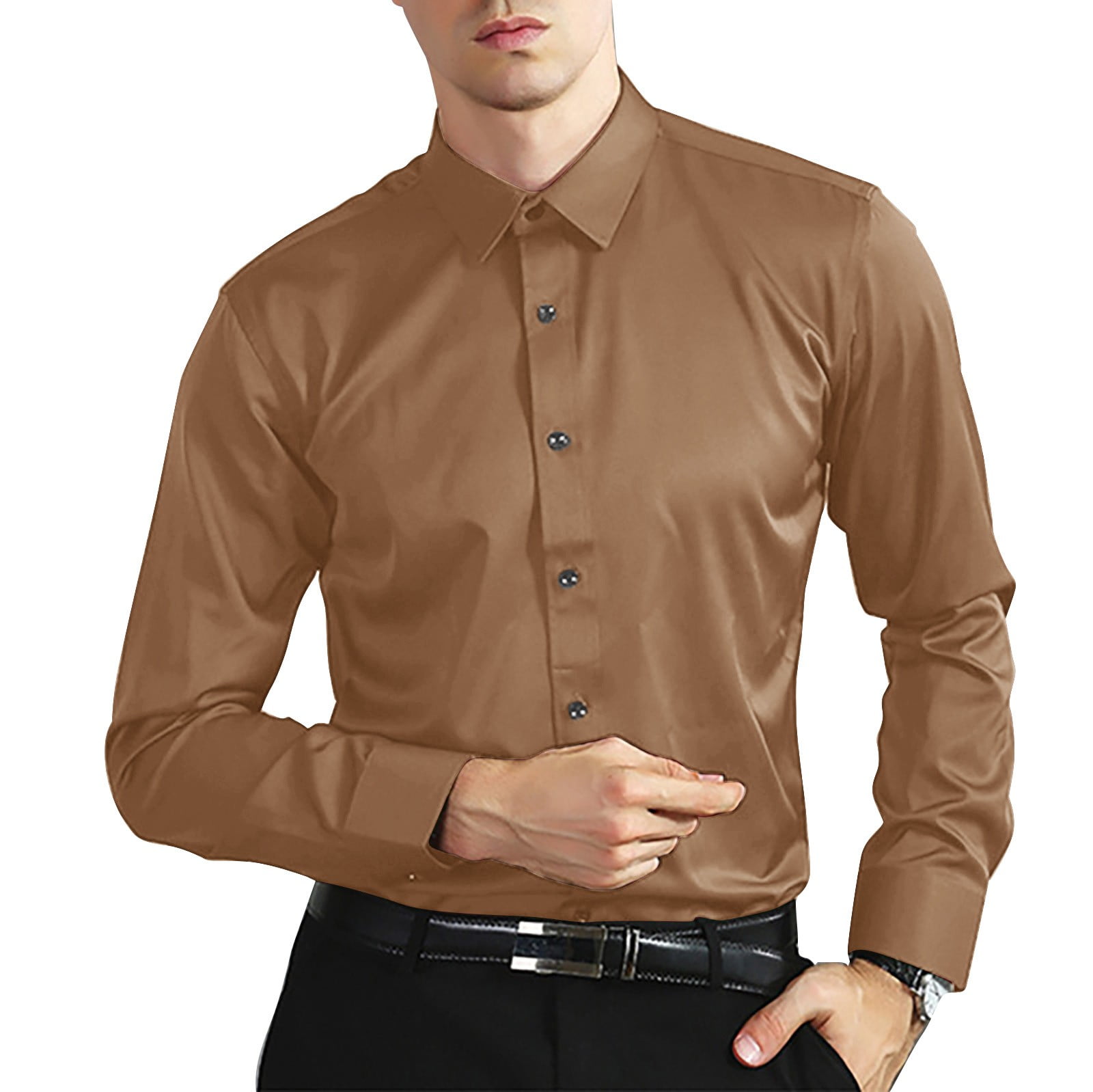 Lroveb Mens Dress Shirts Non Ironing Elastic Men's Long Sleeved Shirt ...